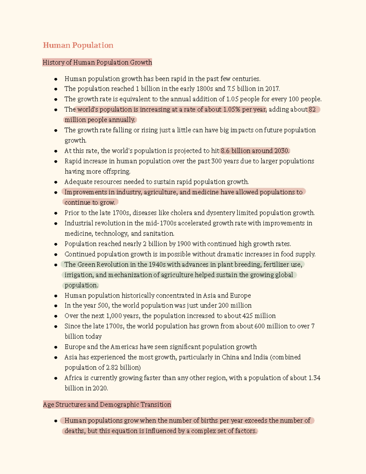 EER 1000 Test 2 Notes - Human Population History of Human Population ...