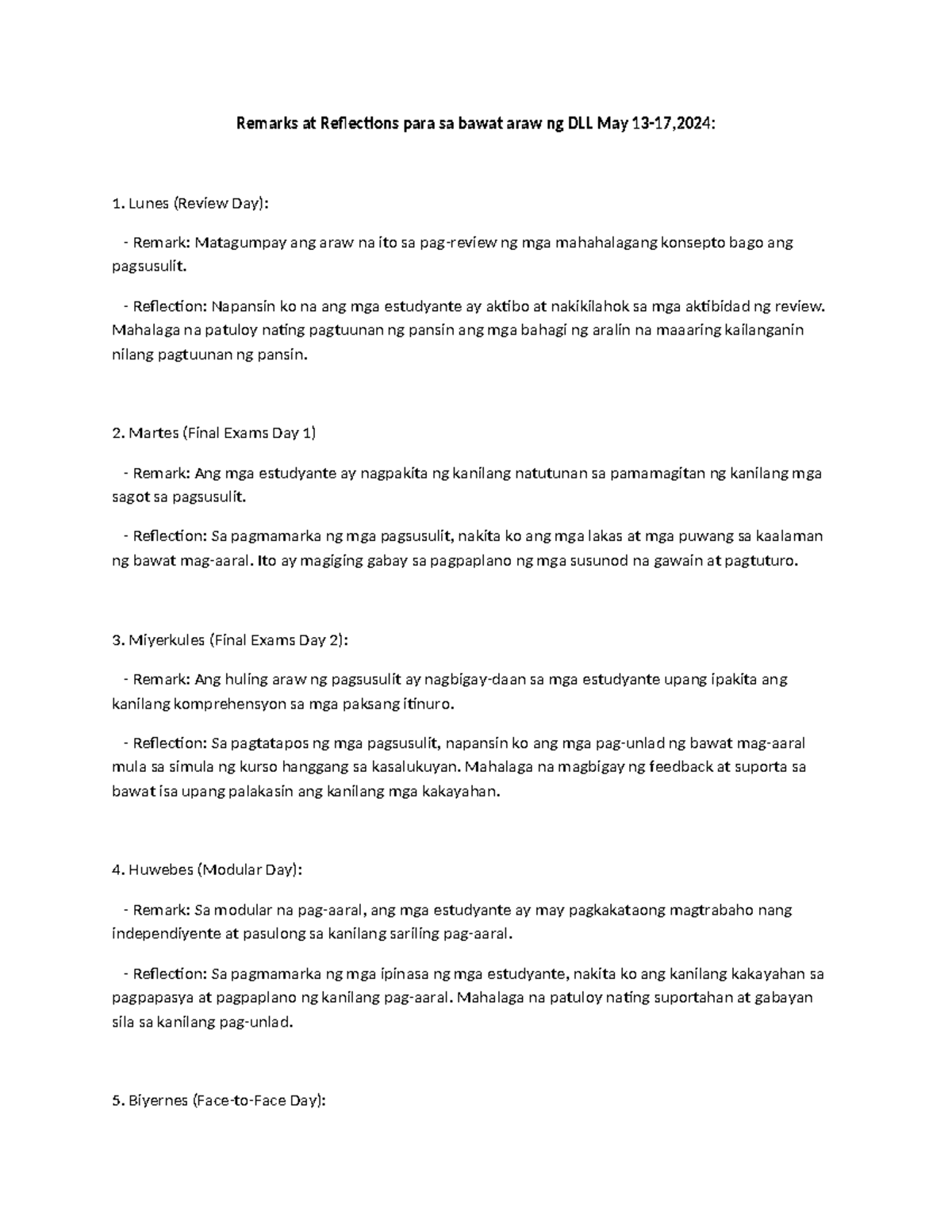 May 13-17 Remarks at Reflections - Remarks at Reflections para sa bawat ...