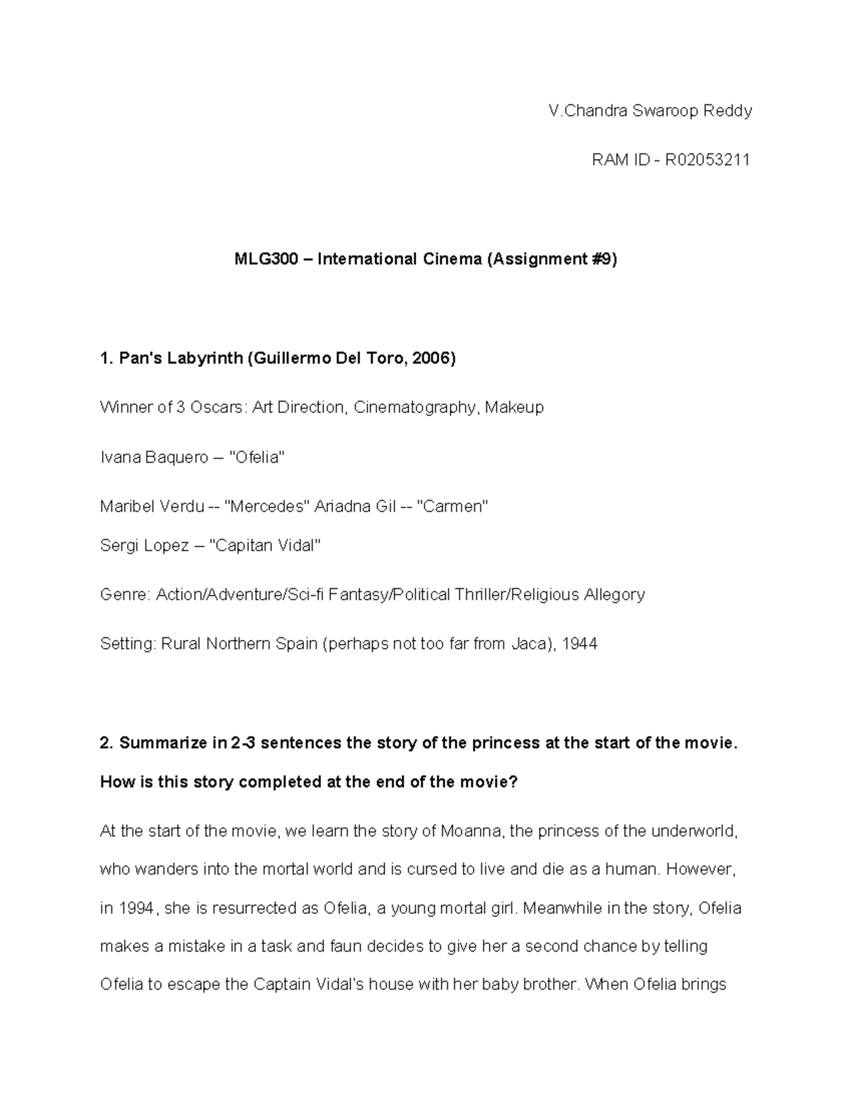Assignment #9 - Pan's Labyrinth (Guillermo Del Toro, 2006) - V Swaroop ...