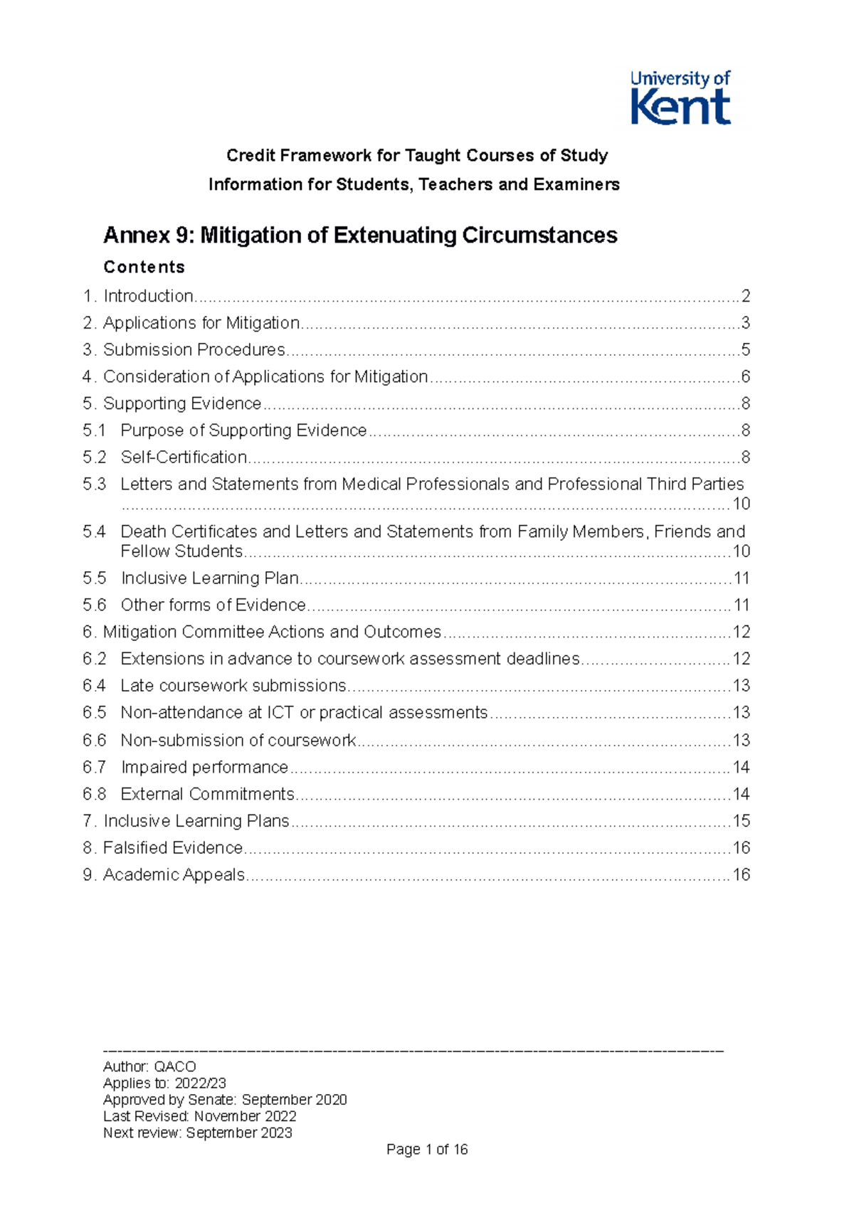 Credit framework annex 9 - Information for Students, Teachers and ...