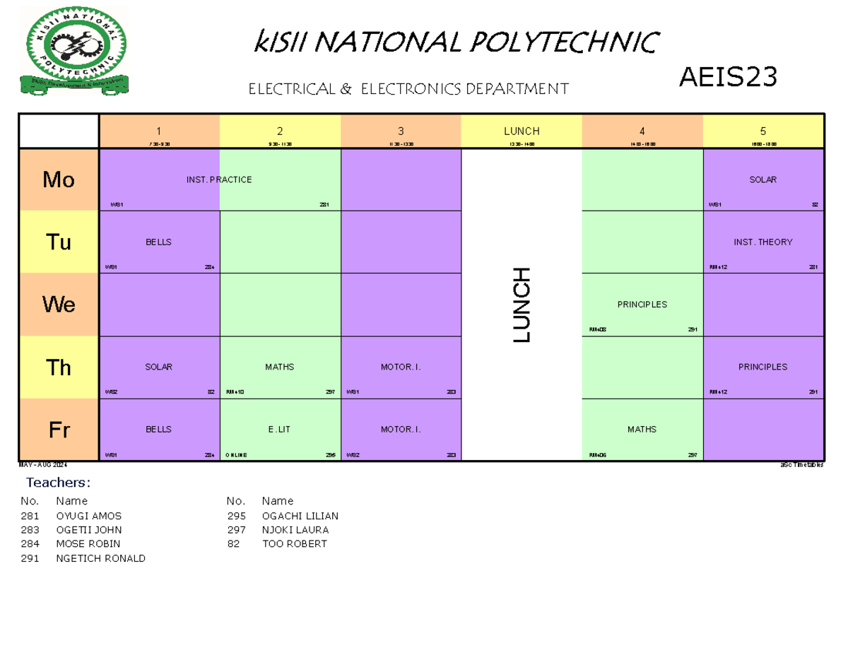 MAY AUG Classes TT R2 - ELECTRICAL & ELECTRONICS DEPARTMENT AEIS ...