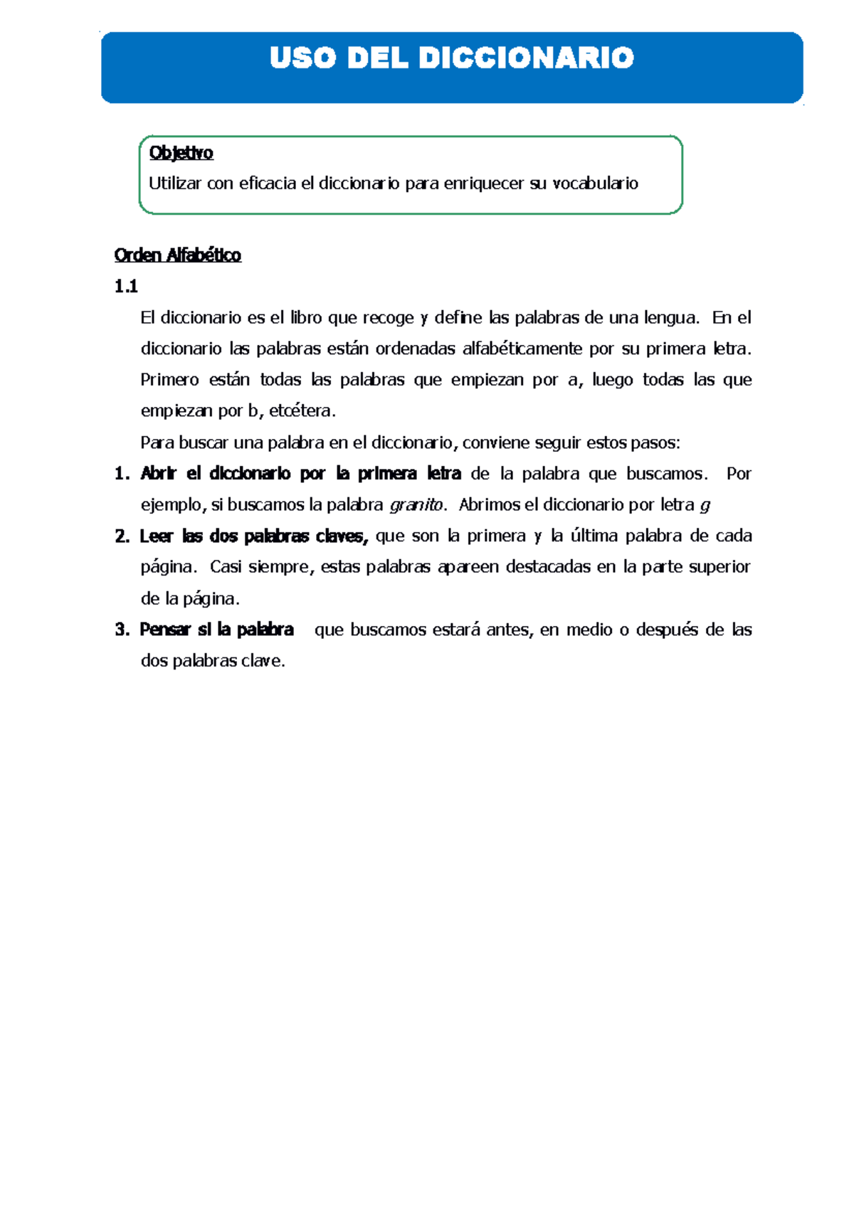 El Uso del Diccionario - Interativa - Orden Alfabético 1. El ...