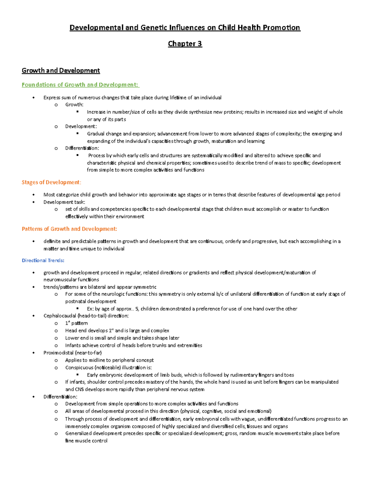 Chapter 3 pedi notes - Developmental and Genetic Influences on Child ...