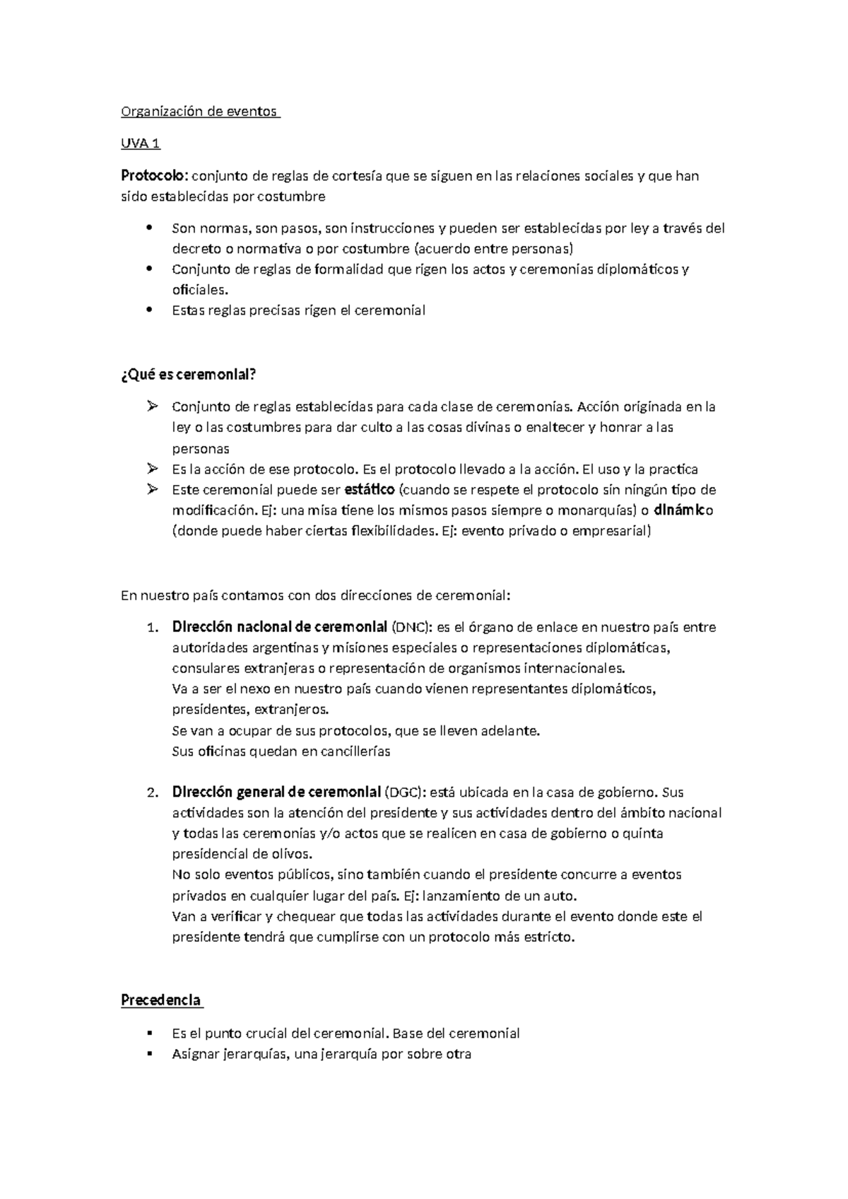 UVA 1 - UVA 1 de Organizacion de eventos UADE - Organización de eventos UVA 1 Protocolo ...