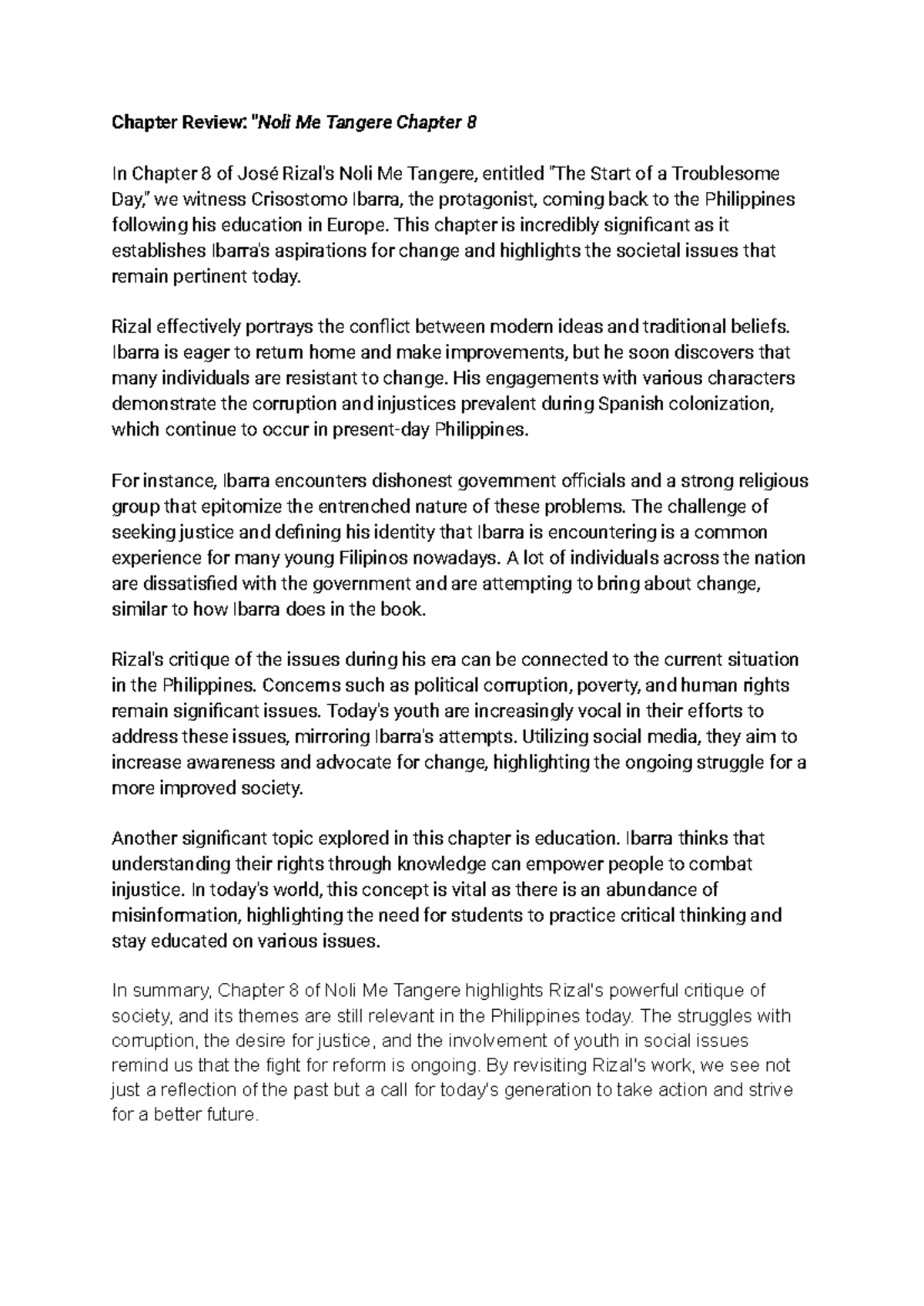 Untitled document - dada - Chapter Review: "Noli Me Tangere Chapter 8 In Chapter 8 of José - Studocu