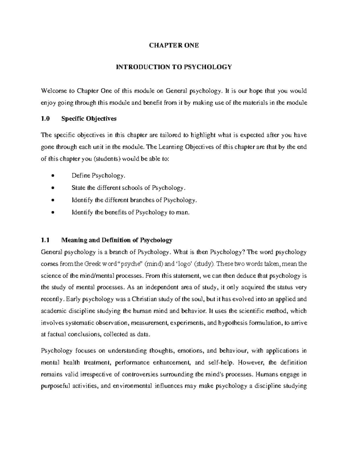2024 Psychology Course Notes - reviewed - CHAPTER ONE INTRODUCTION TO ...