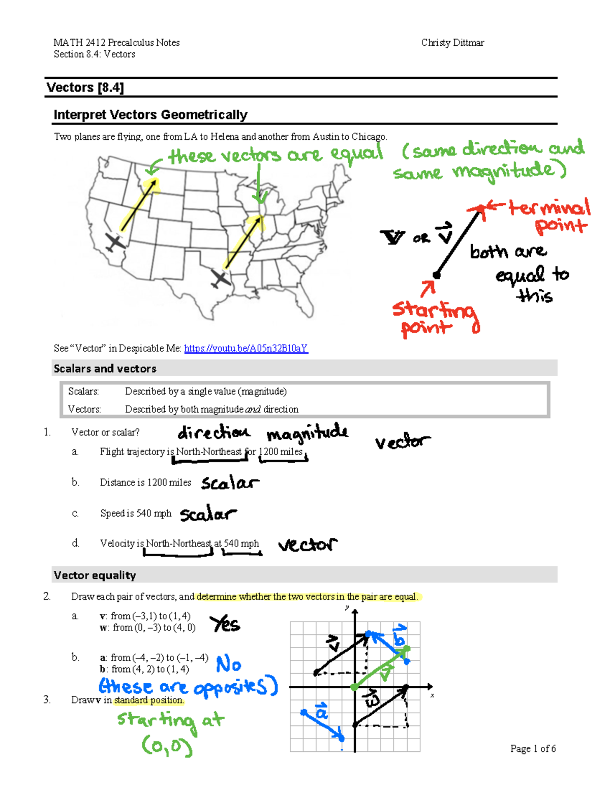 Section 8-4 Completed Notes - Section 8: Vectors Page 1 of 6 x y ...