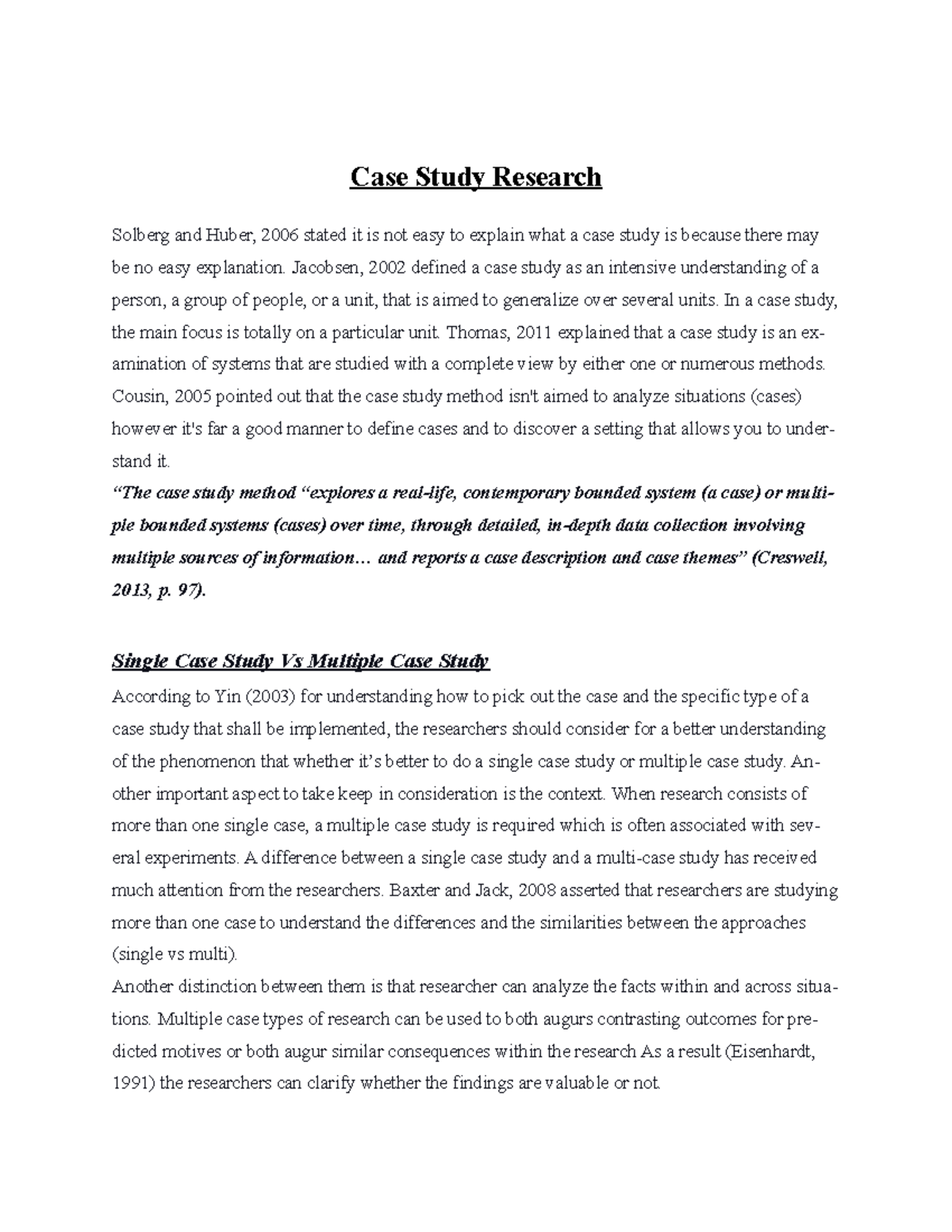 Case Study - sample - Case Study Research Solberg and Huber, 2006 ...