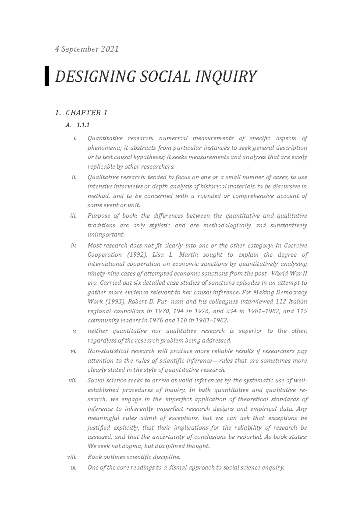 Designing Social Inquiry reading notes - 4 September 2021 DESIGNING ...