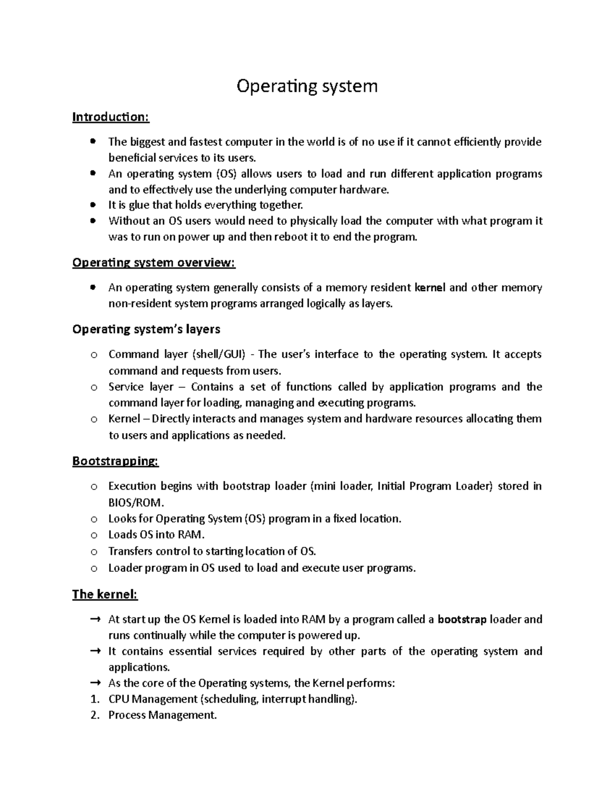 ITEC201 Week 9 - LECTURE NOTES - Operating system Introduction: The ...