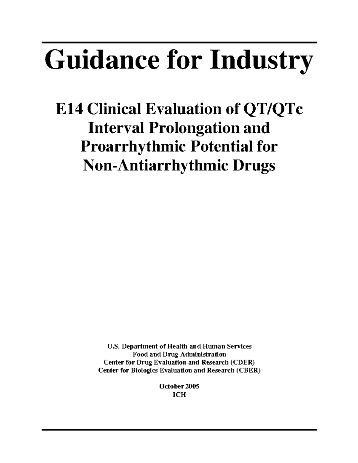 E14 Clinical Evaluation of QT QTc Interval Prolongation and Proarrhythmic Potential for Non ...