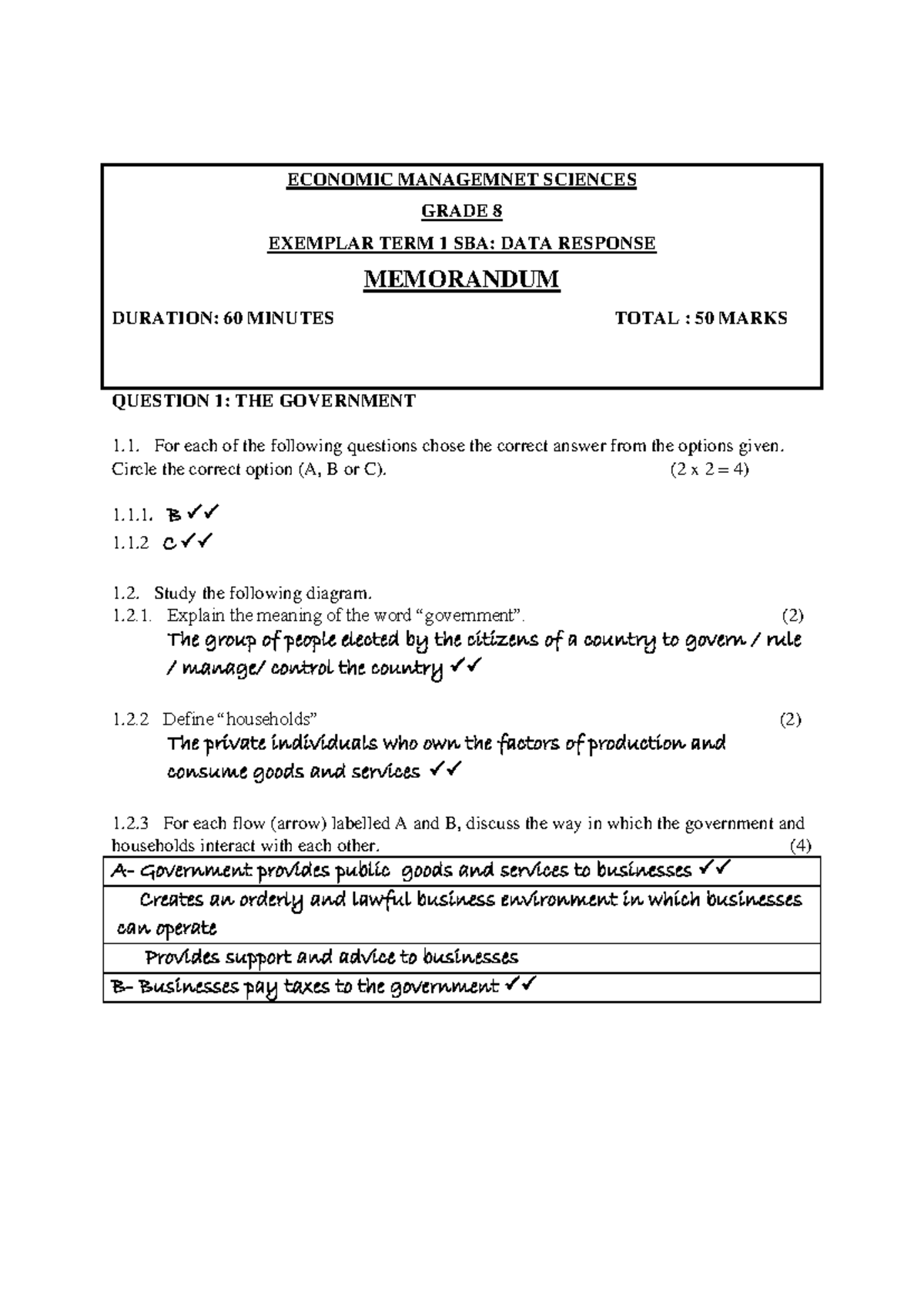 EMS Gr8 SBA T1 Memo - Government & national Budget - ECONOMIC ...