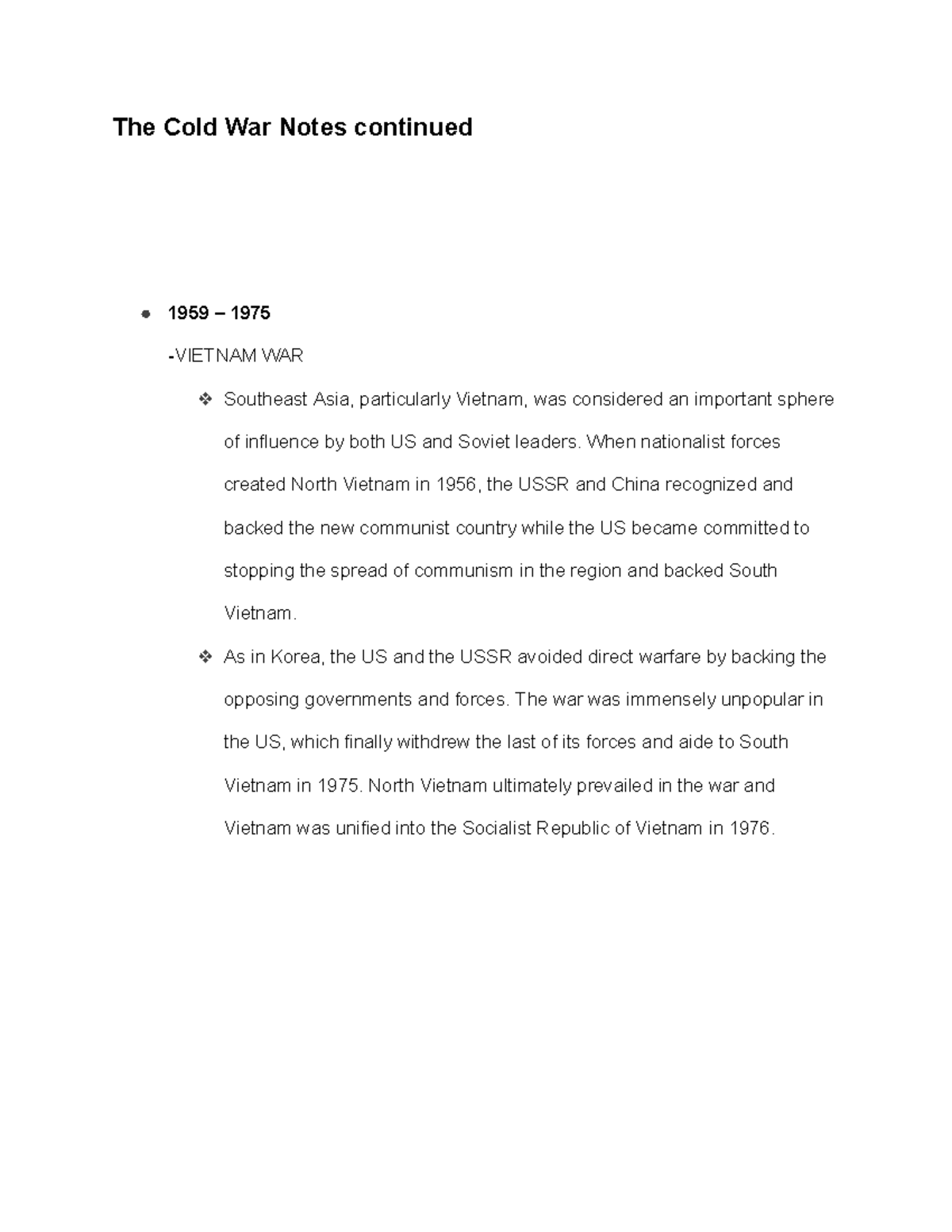 The Cold War Notes continued 5 - When nationalist forces created North ...