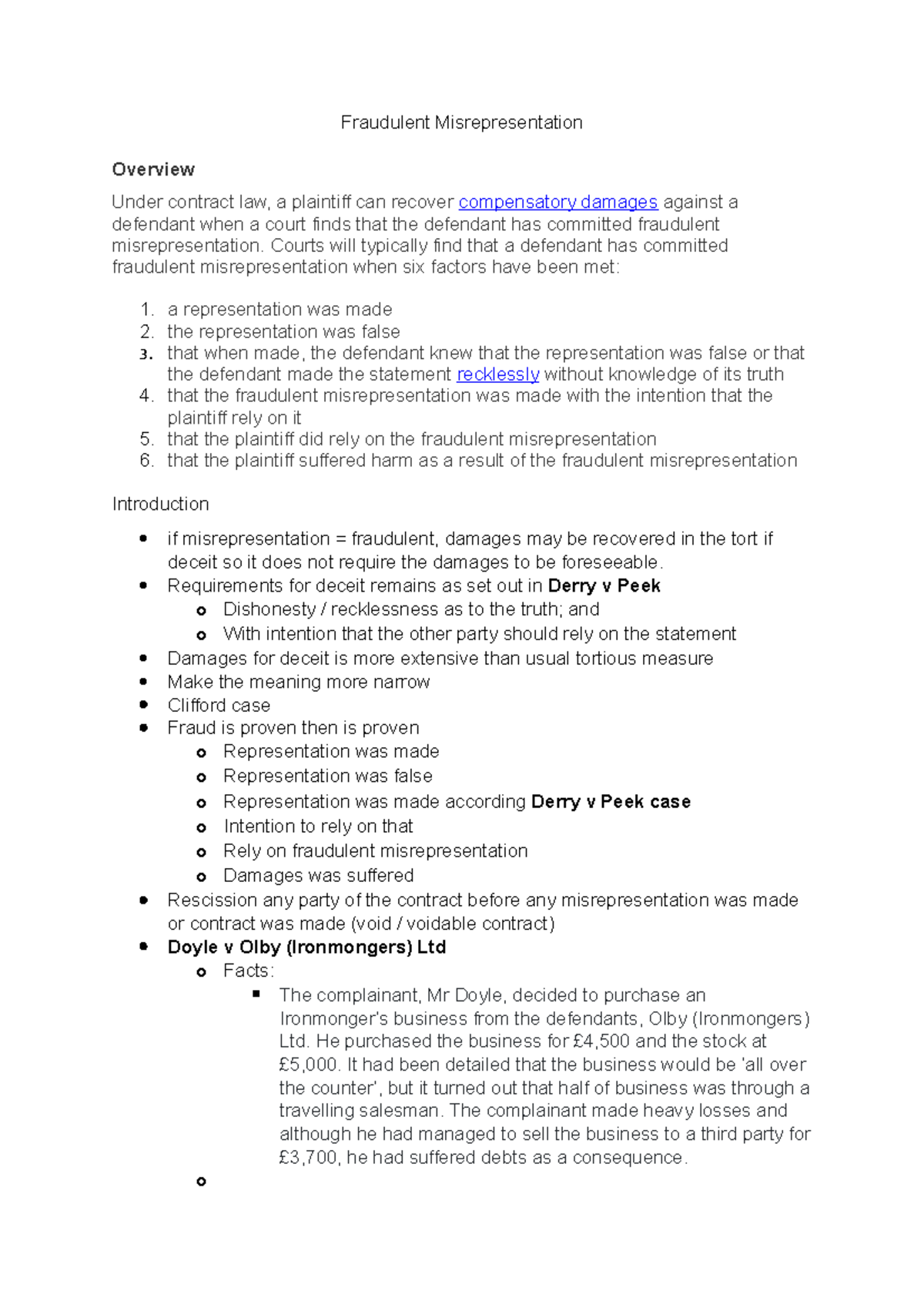 Misrepresentations - Fraudulent Misrepresentation Overview Under ...