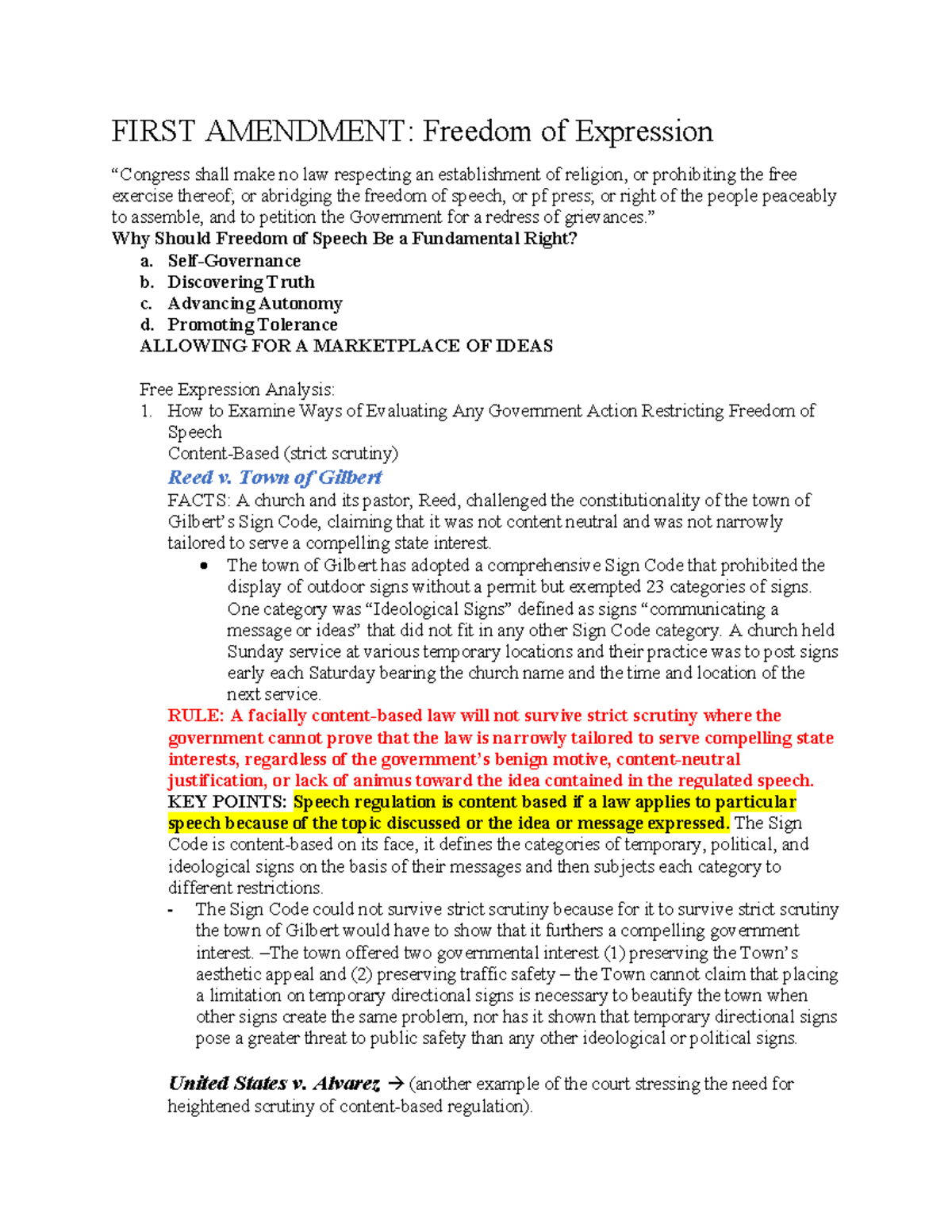 First Amendment - FIRST AMENDMENT: Freedom of Expression “Congress ...