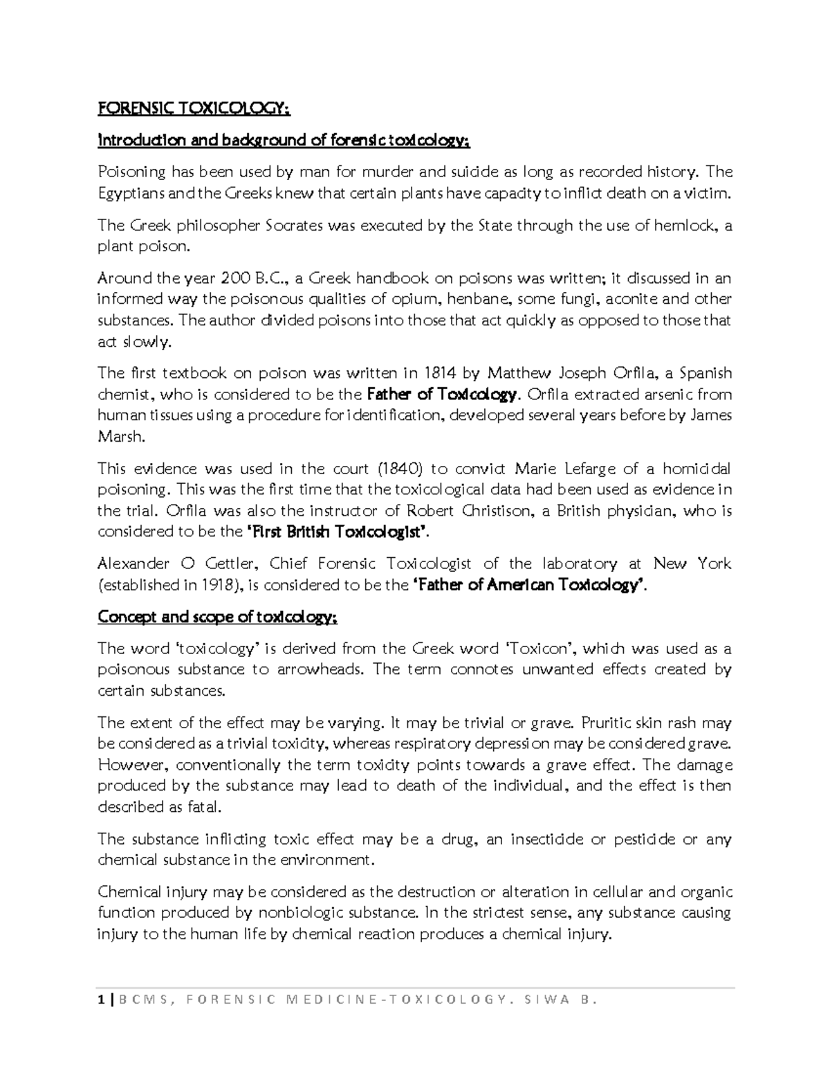 Forensic Toxicology - FORENSIC TOXICOLOGY; Introduction and background ...