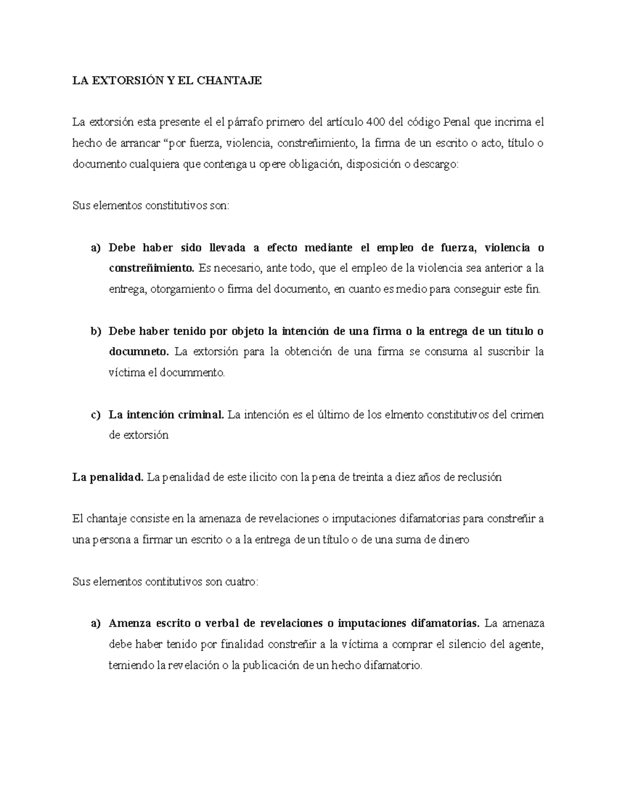LA Extorsión Y EL Chantaje - LA EXTORSIÓN Y EL CHANTAJE La extorsión ...