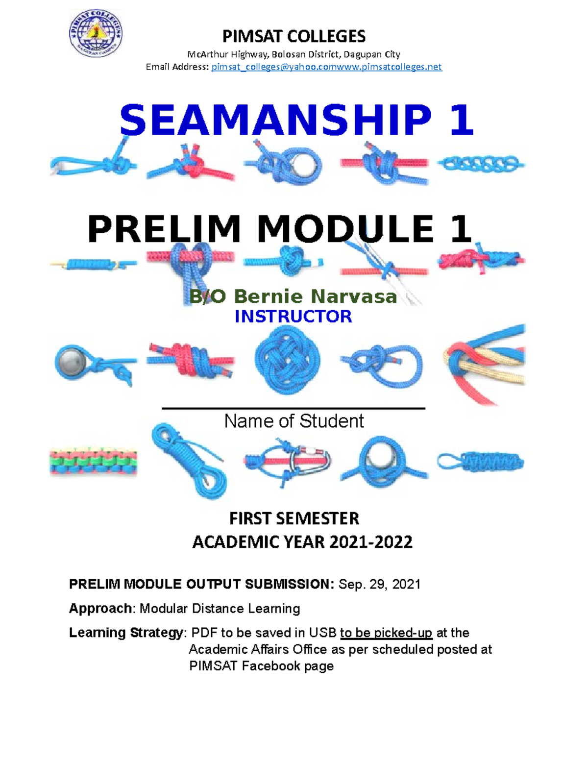 Seamanship 1 ( Module 2) - PRELIM MODULE 1 SEAMANSHIP 1 B/O Bernie ...