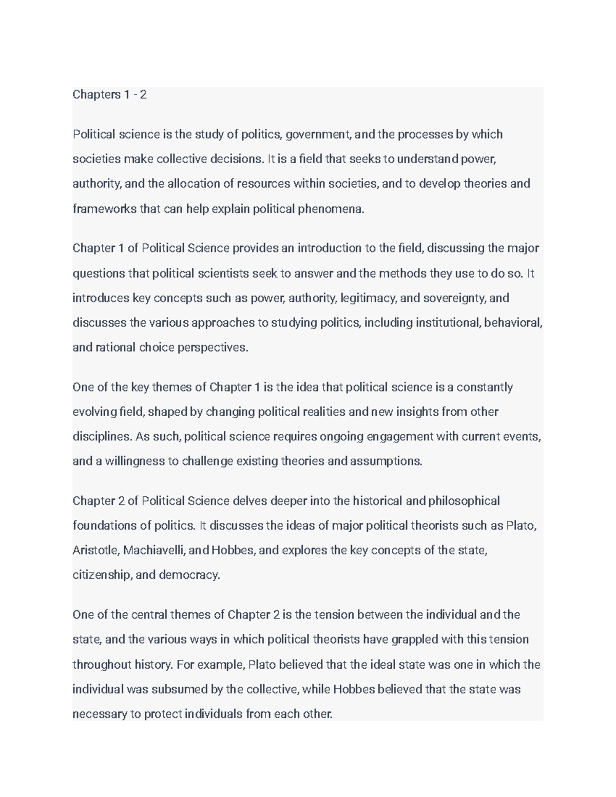 Political Science - Chapters 1 - 2 Political science is the study of ...