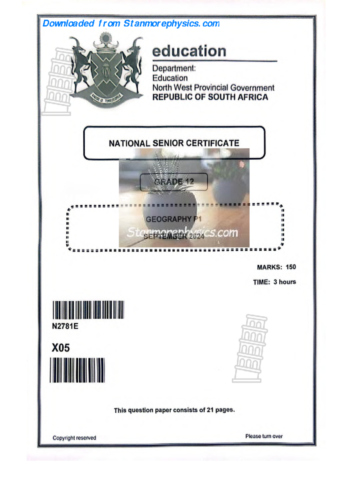 NW Geography Grade 12 September 2024 P1 and Memo - Studocu