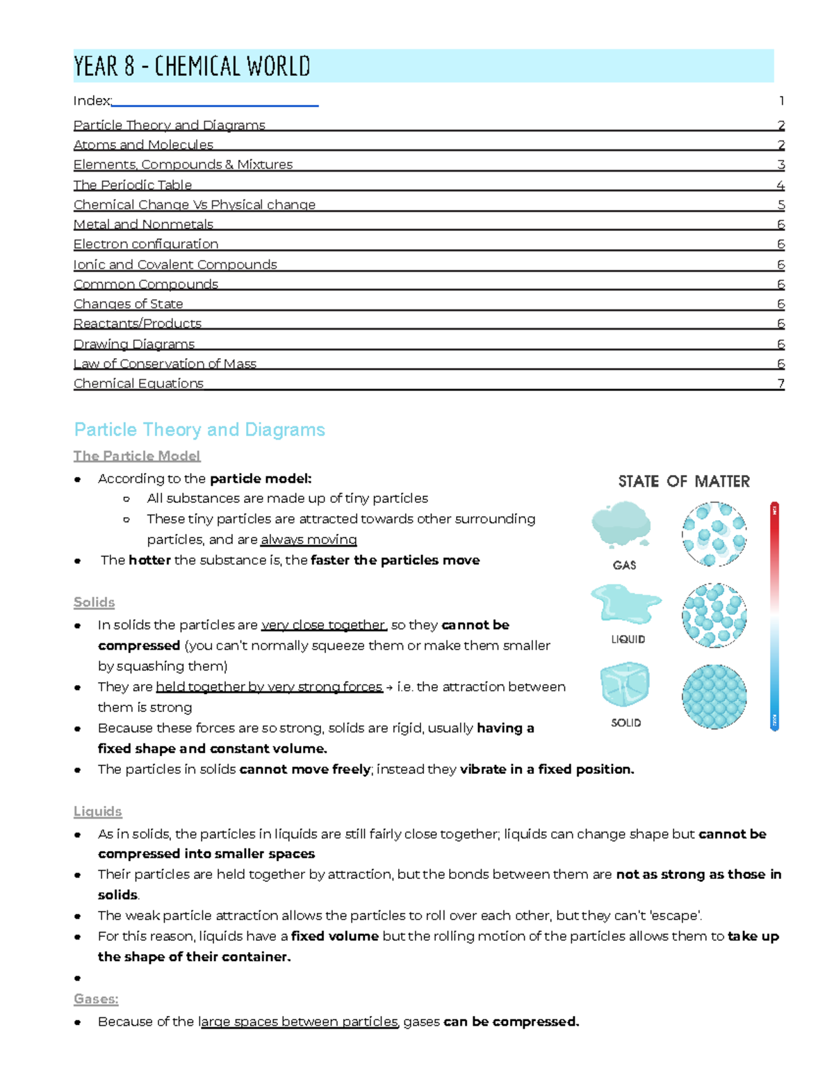 Chemical World Yr 8 Science - YEAR 8 - CHEMICAL WORLD. Index: 1 ...
