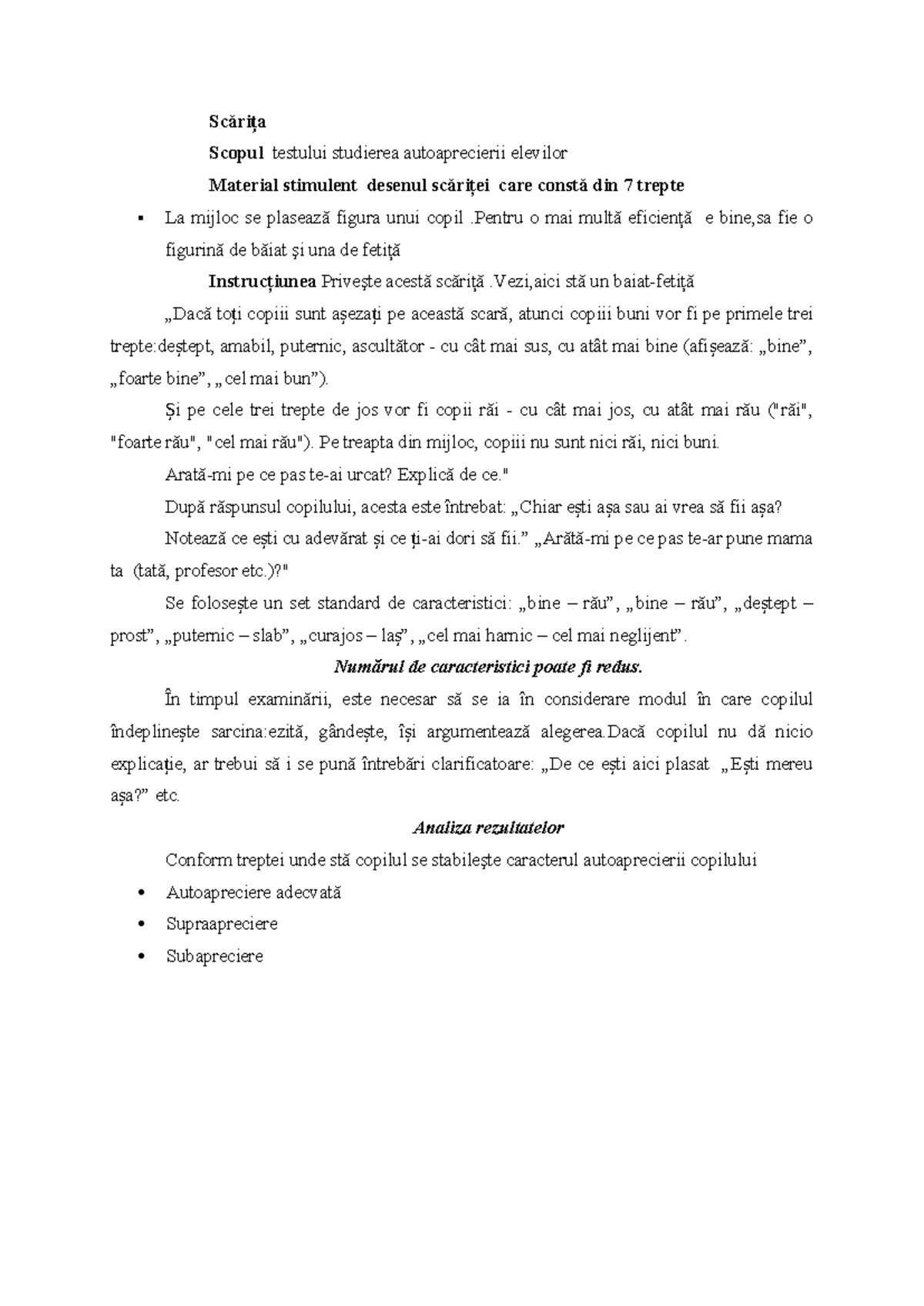 Scărița - testul scarita - Scări aț Scopul testului studierea ...