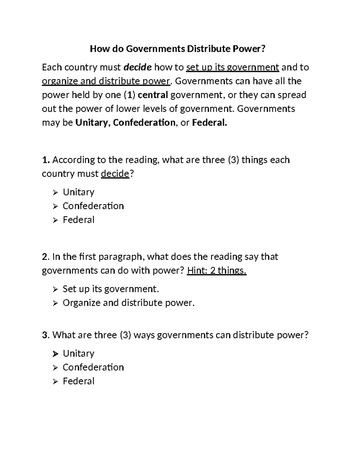 How Do Governments Distibute Power - How do Governments Distribute ...