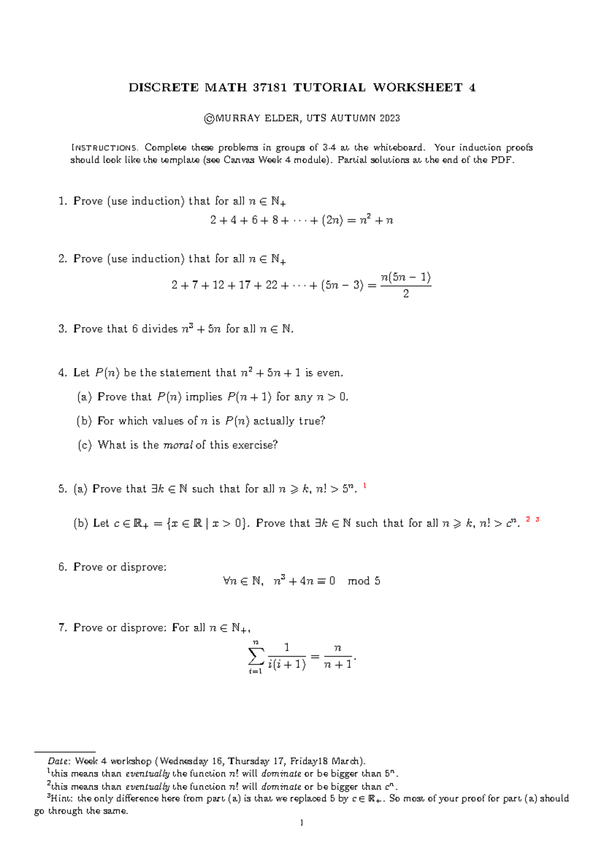 2023worksheet 4 - sadas - DISCRETE MATH 37181 TUTORIAL WORKSHEET 4 ...