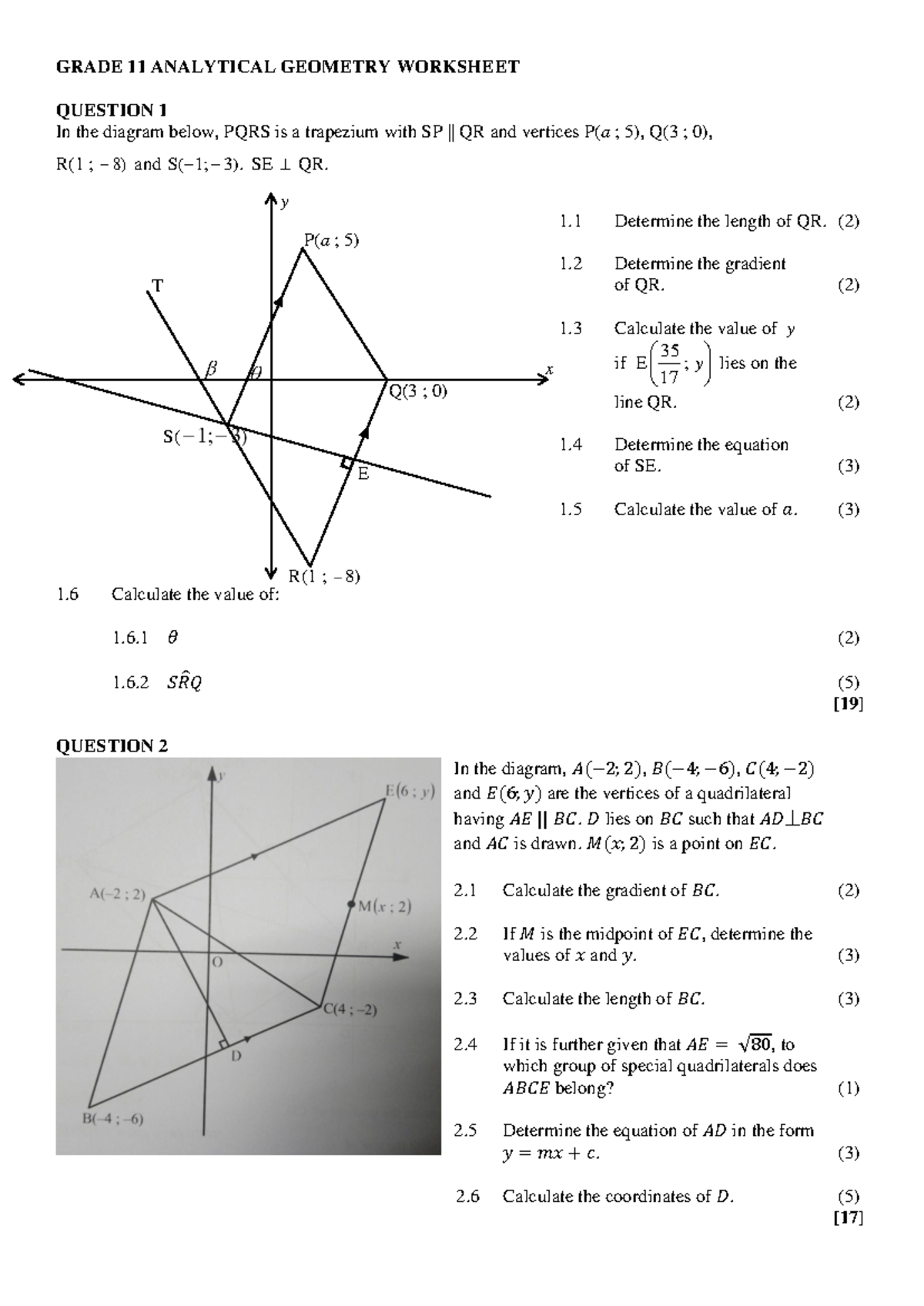 Grade 11 Maths Worksheet 15 April - GRADE 11 ANALYTICAL GEOMETRY ...