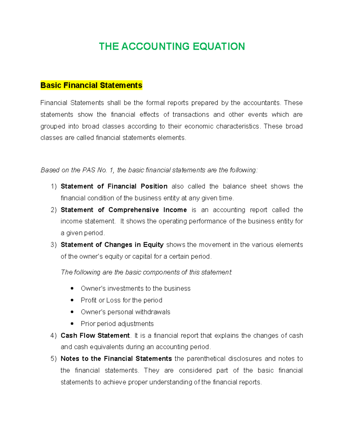 Module 3 THE Accounting Equation - THE ACCOUNTING EQUATION Basic ...