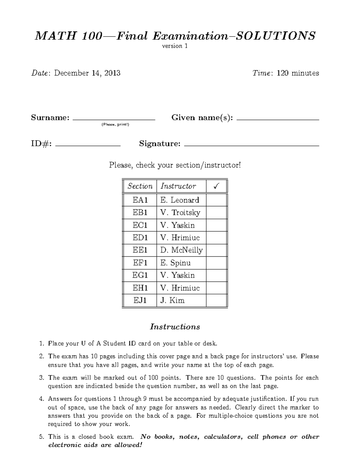 MATH 100 Fall 2013 final exam solutions - MATH 100—Final Examination ...