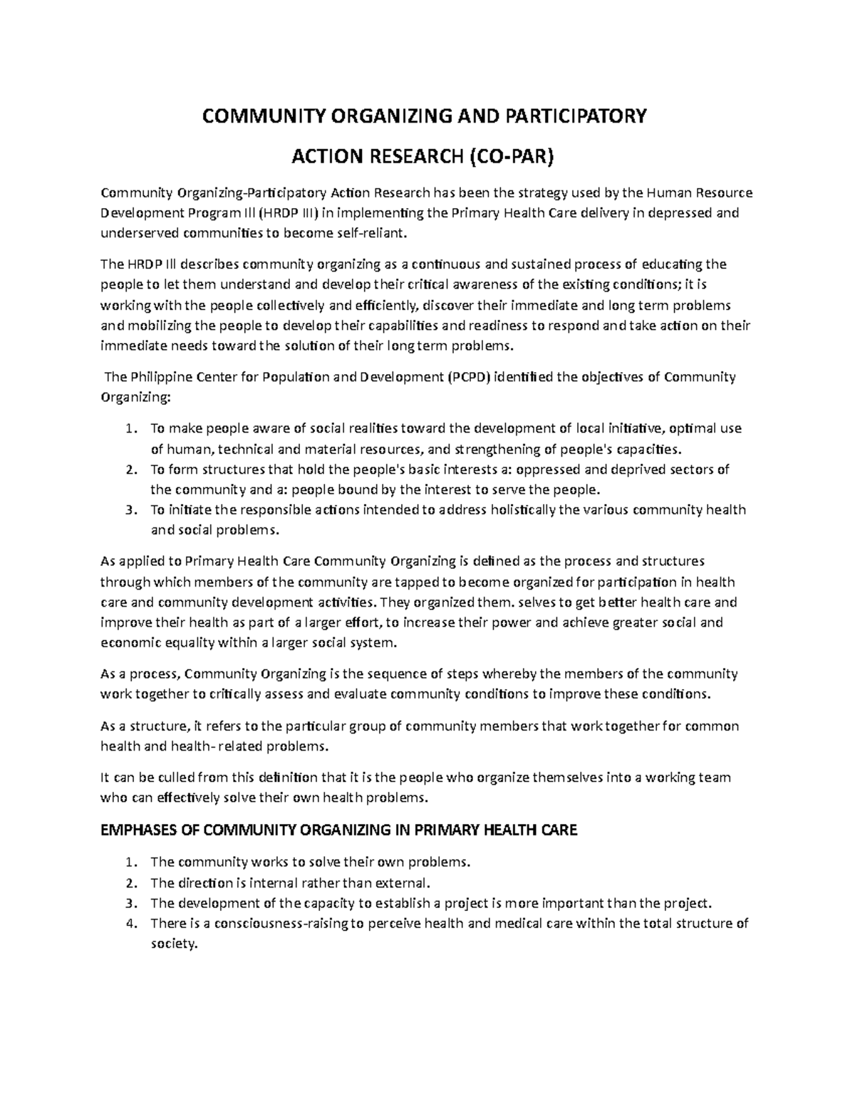 Community Organizing and Participatory Action Research (CO-PAR ...