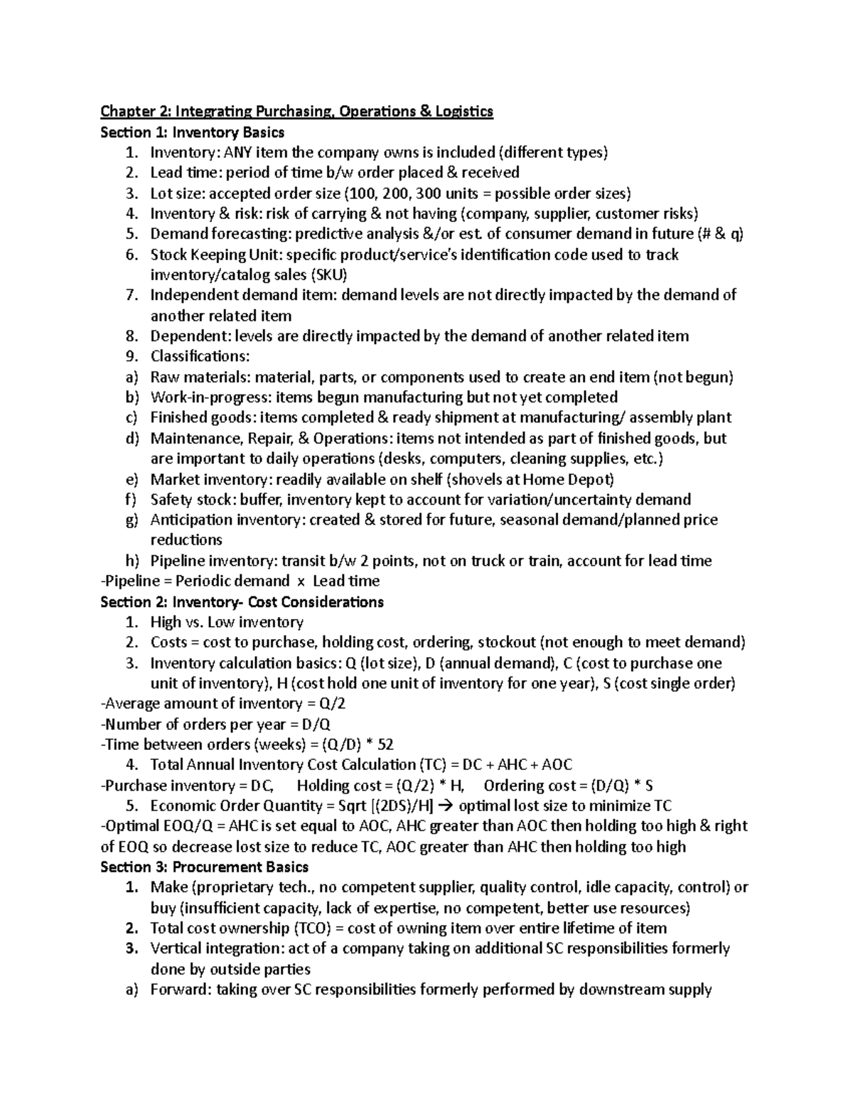 SCM 300-Ch - Lecture notes 2 - Chapter 2: Integrating Purchasing ...