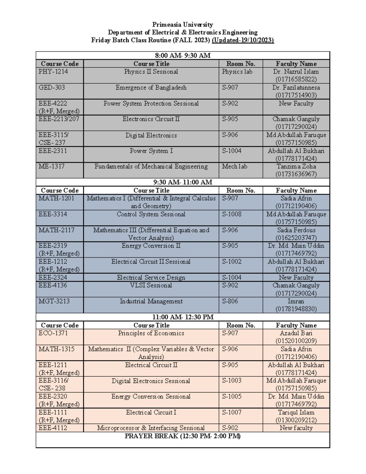 Friday Routine Fall-2023-Updated - Primeasia University Department of ...