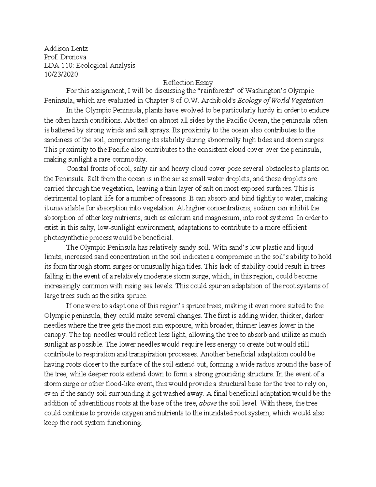 LDA110Paper 1 - fall - Addison Lentz Prof. Dronova LDA 110: Ecological ...
