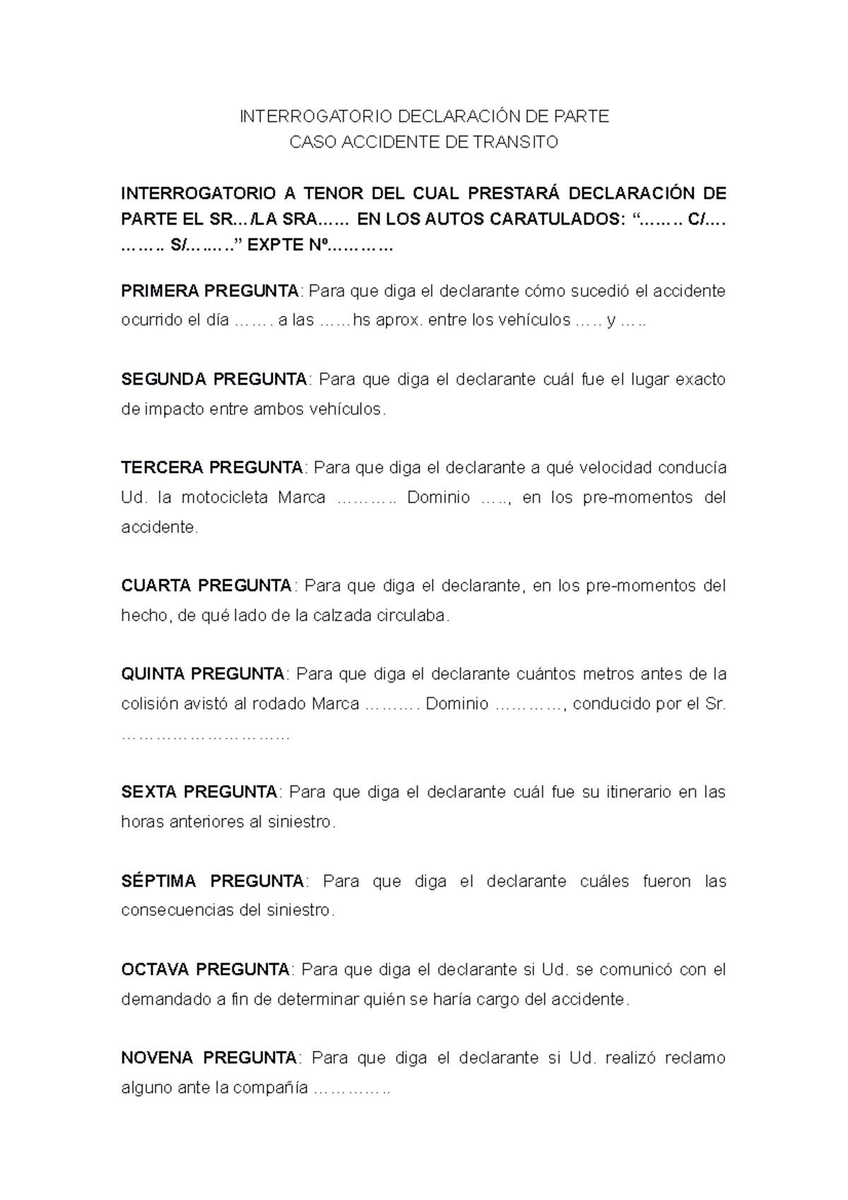 18.1 Interrogatorio declaración de parte - caso de accidente de ...