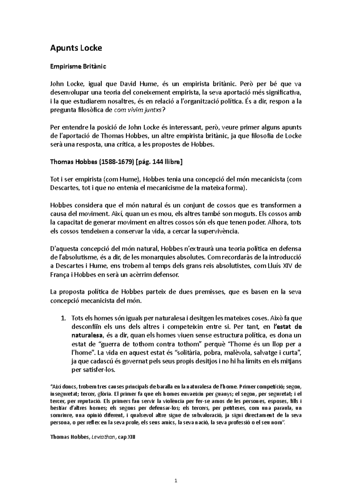 Apunts Locke - 1 Apunts Locke Empirisme Britànic John Locke, igual que David Hume, és un ...