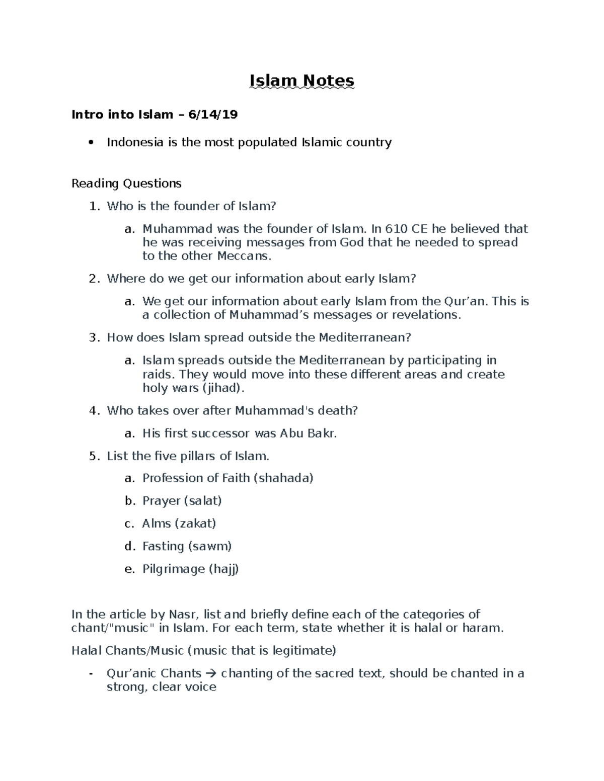 Islam Notes - Dr. Erin Darby, Guy L. Beck. Experiencing Music in World ...