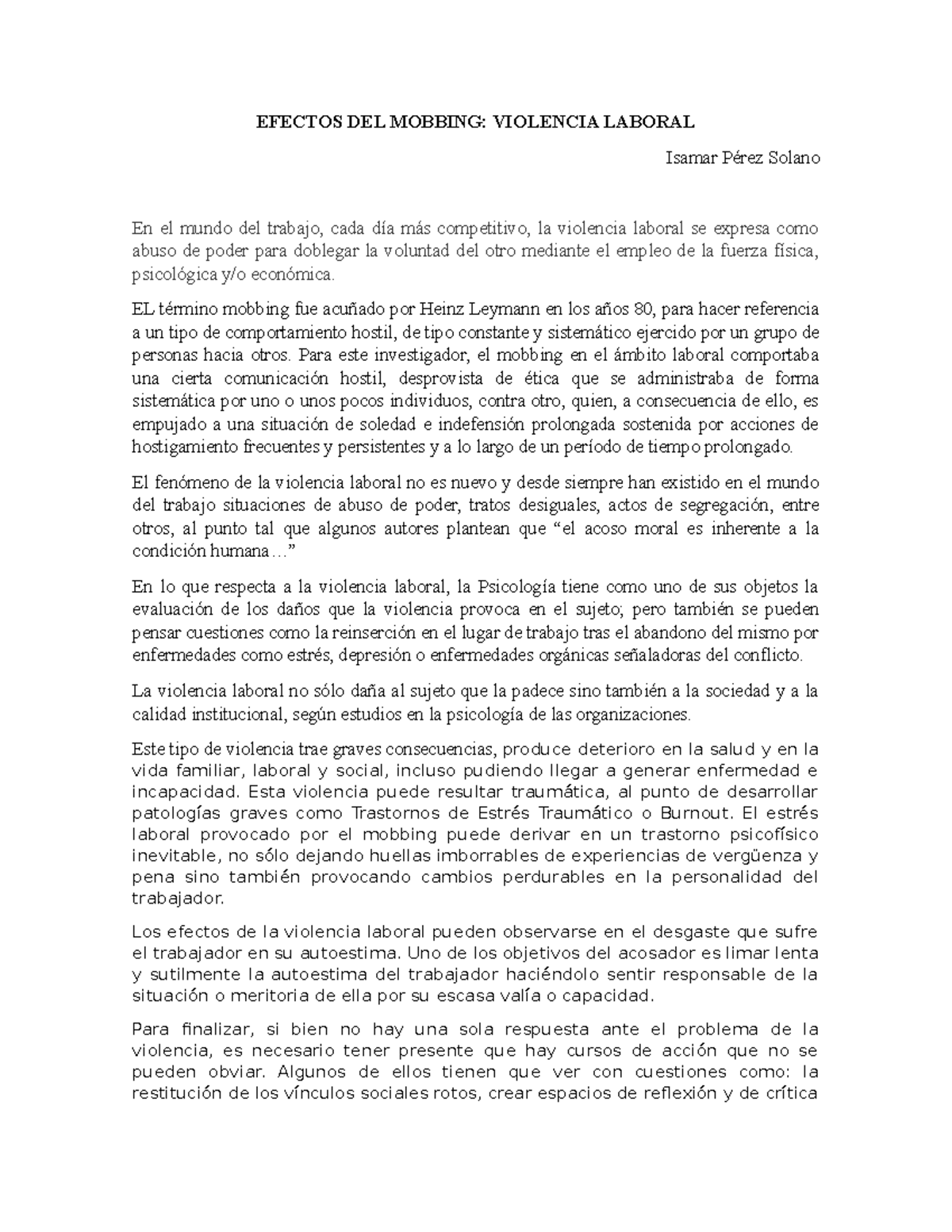 265478660-Ensayo-Mobbing - EFECTOS DEL MOBBING: VIOLENCIA LABORAL ...