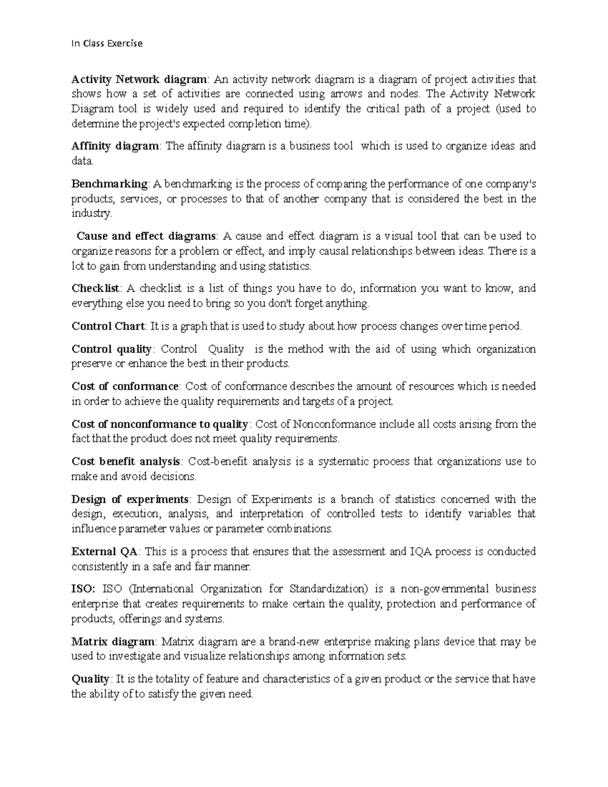 Assignment 230 quality management - Activity Network diagram: An ...