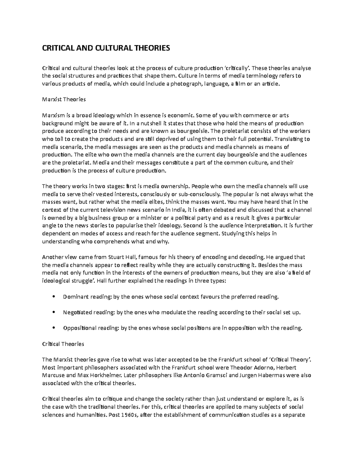 Critical AND Cultural Theories - CRITICAL AND CULTURAL THEORIES ...