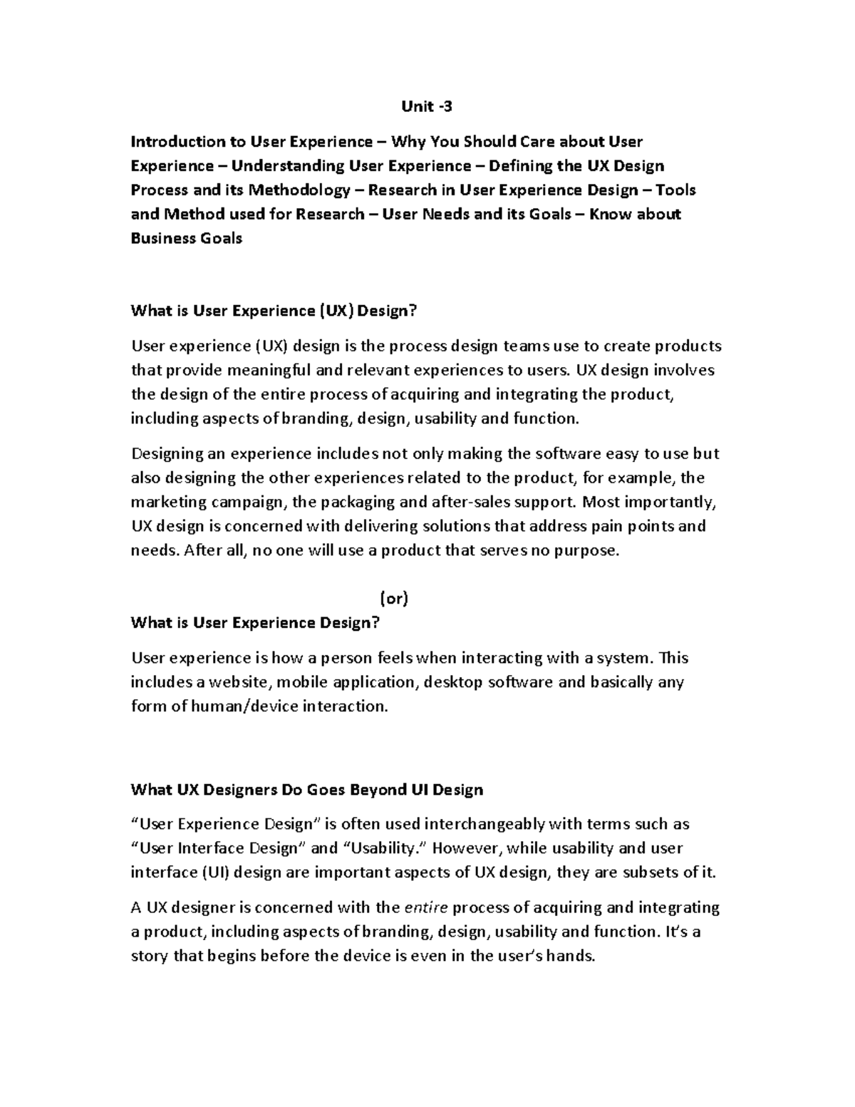 Unit 3-2 - notes - Unit - Introduction to User Experience – Why You ...