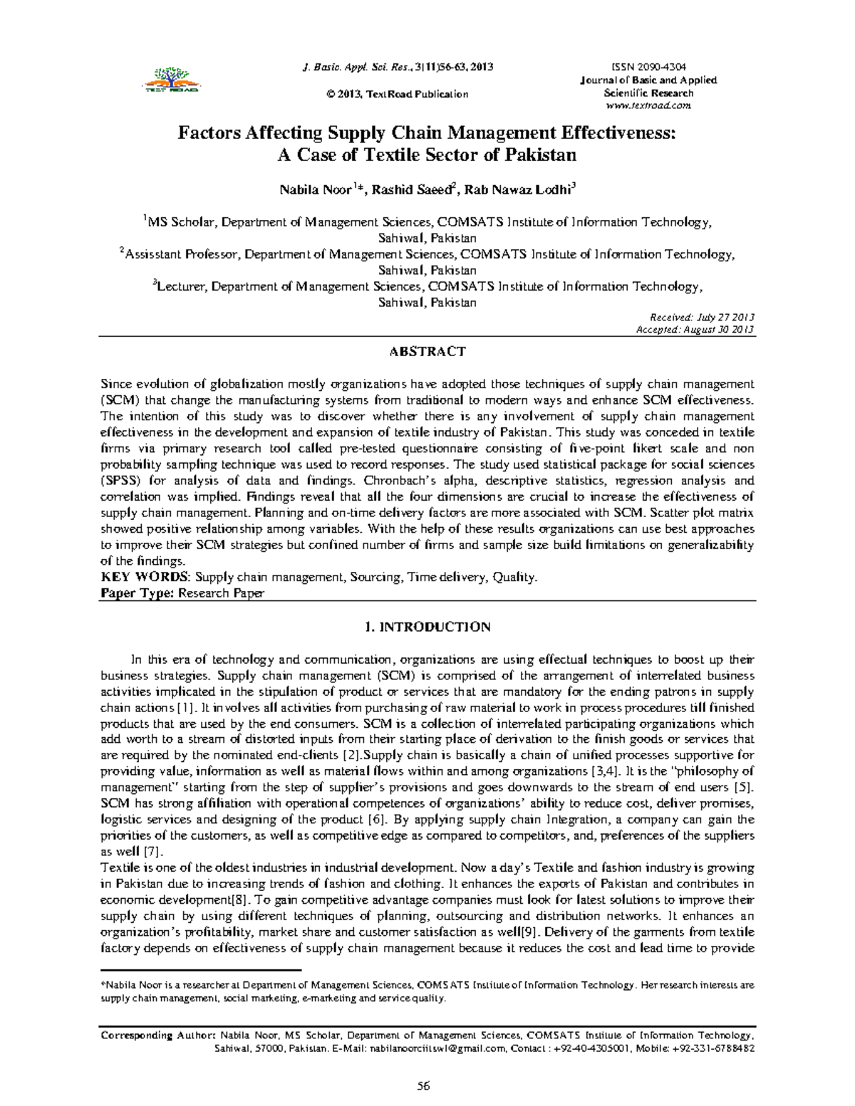 J Basic Appl Sci Res 3 11 56 63 2013 - J. Basic. Appl. Sci. Res., 3(11)56-63, 2013 © 2013 ...