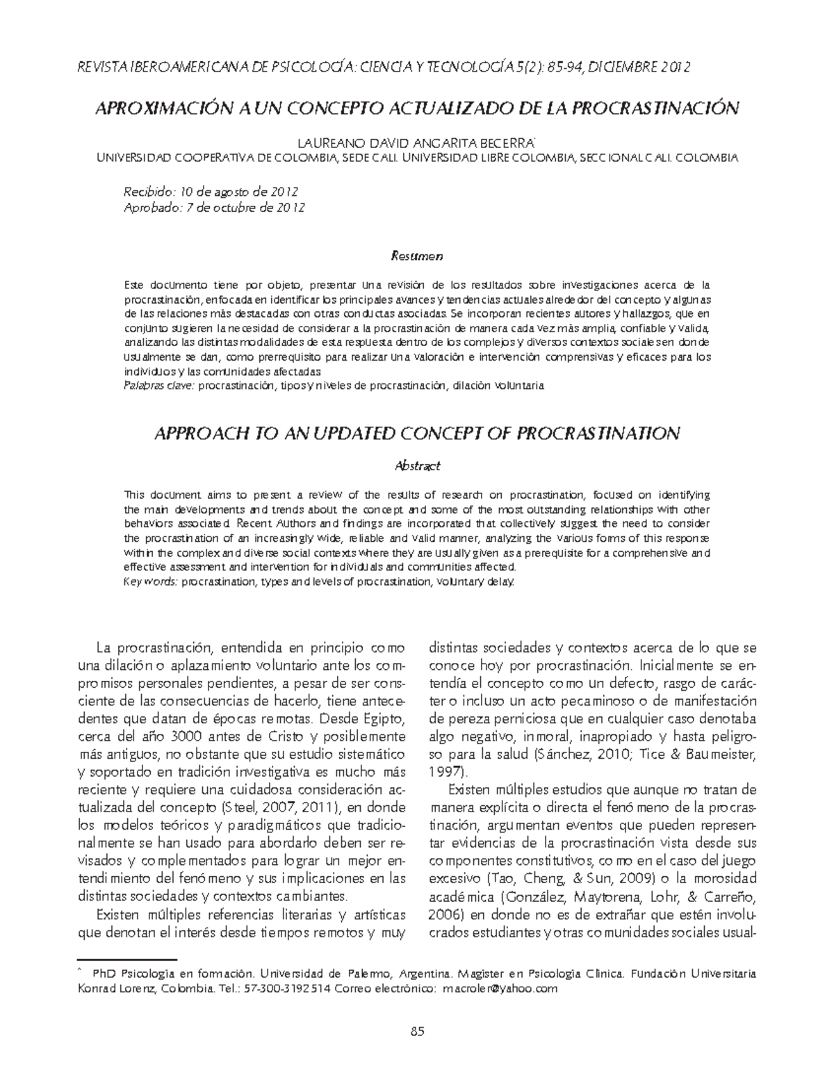 Admin,+Gestor a+de+la+revista,+Art9-5#2Procrastinación - 85 REVISTA IBEROAMERICANA DE PSICOLOGÍA ...