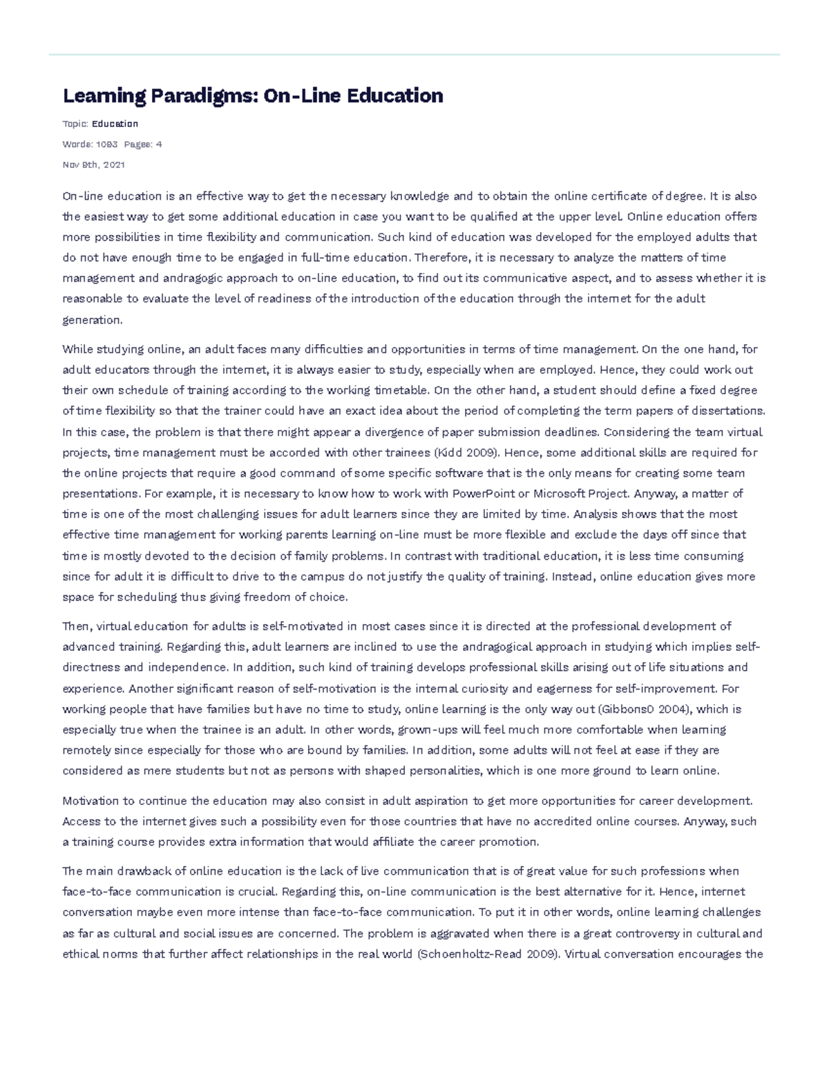 Learning Paradigms- On-Line Education Free Essay Example - Learning ...