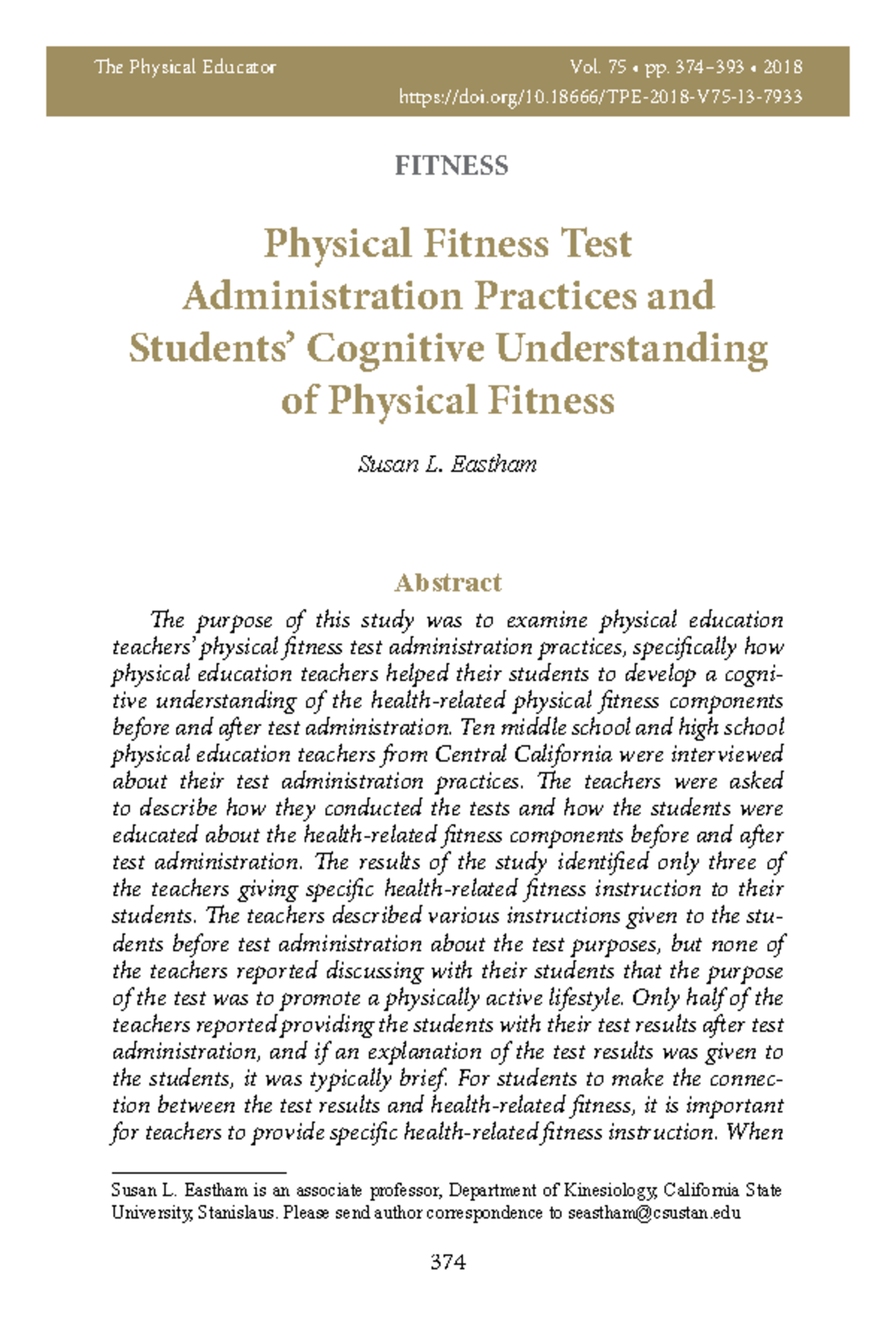 Physical fitness test administration practices and students 52am382evt ...