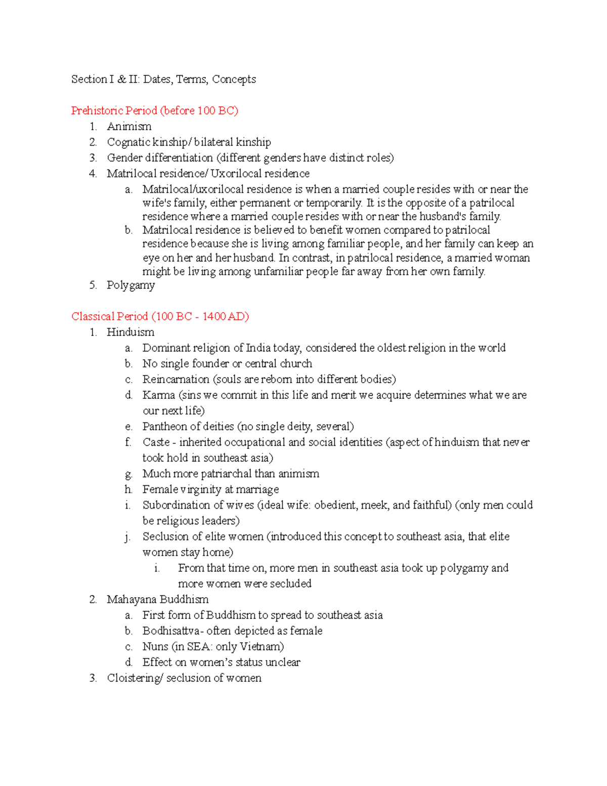 Midterm Study Guide - Section I & II: Dates, Terms, Concepts ...
