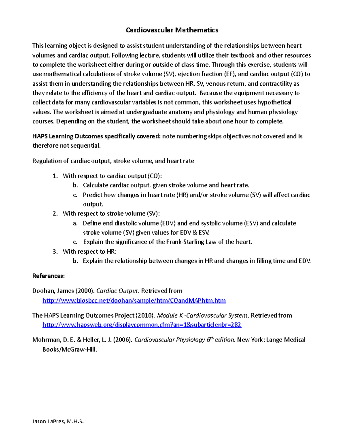 Cardiovascular math - Cardiovascular Mathematics This learning object ...