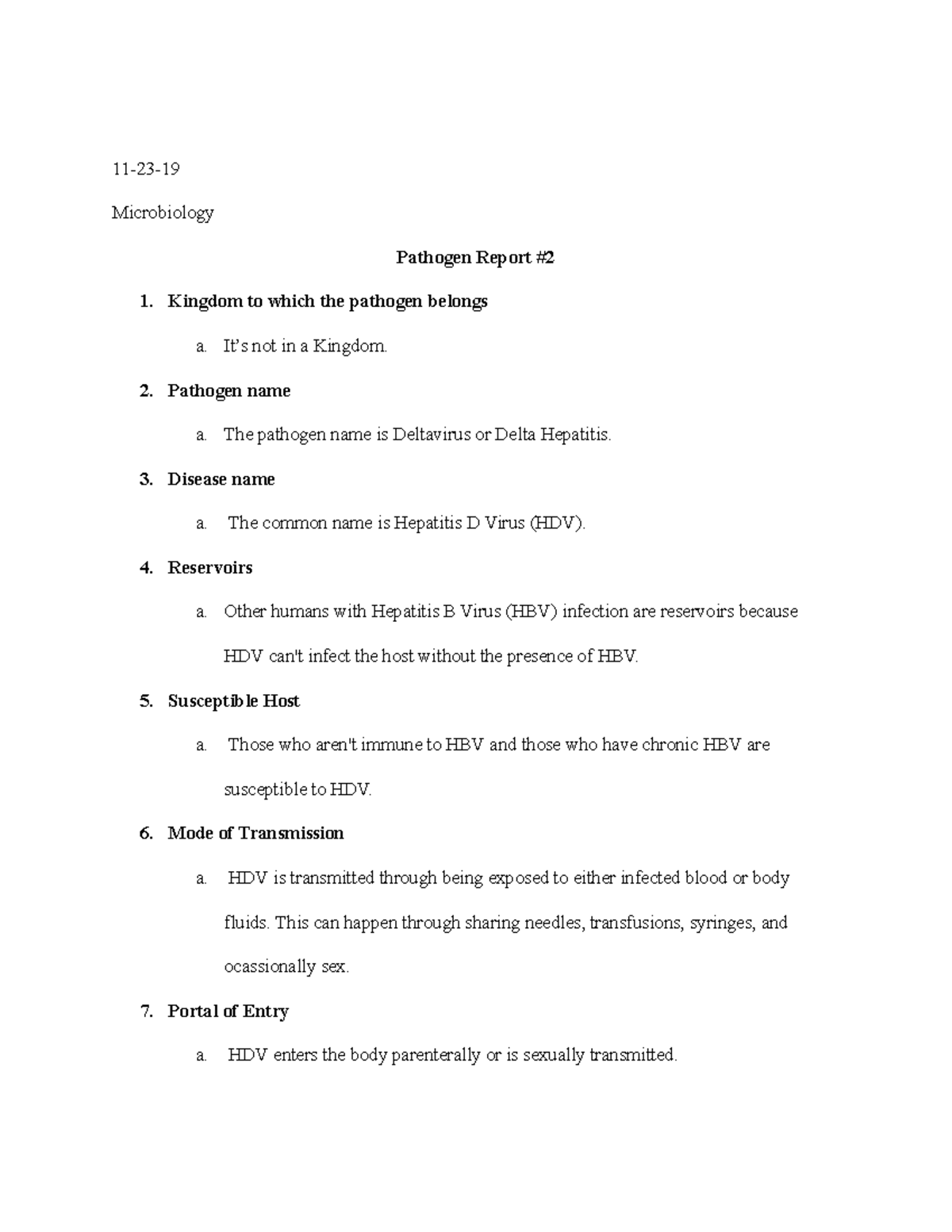 Microbiology Pathogen Report #2 - 11-23- Microbiology **Pathogen Report ...