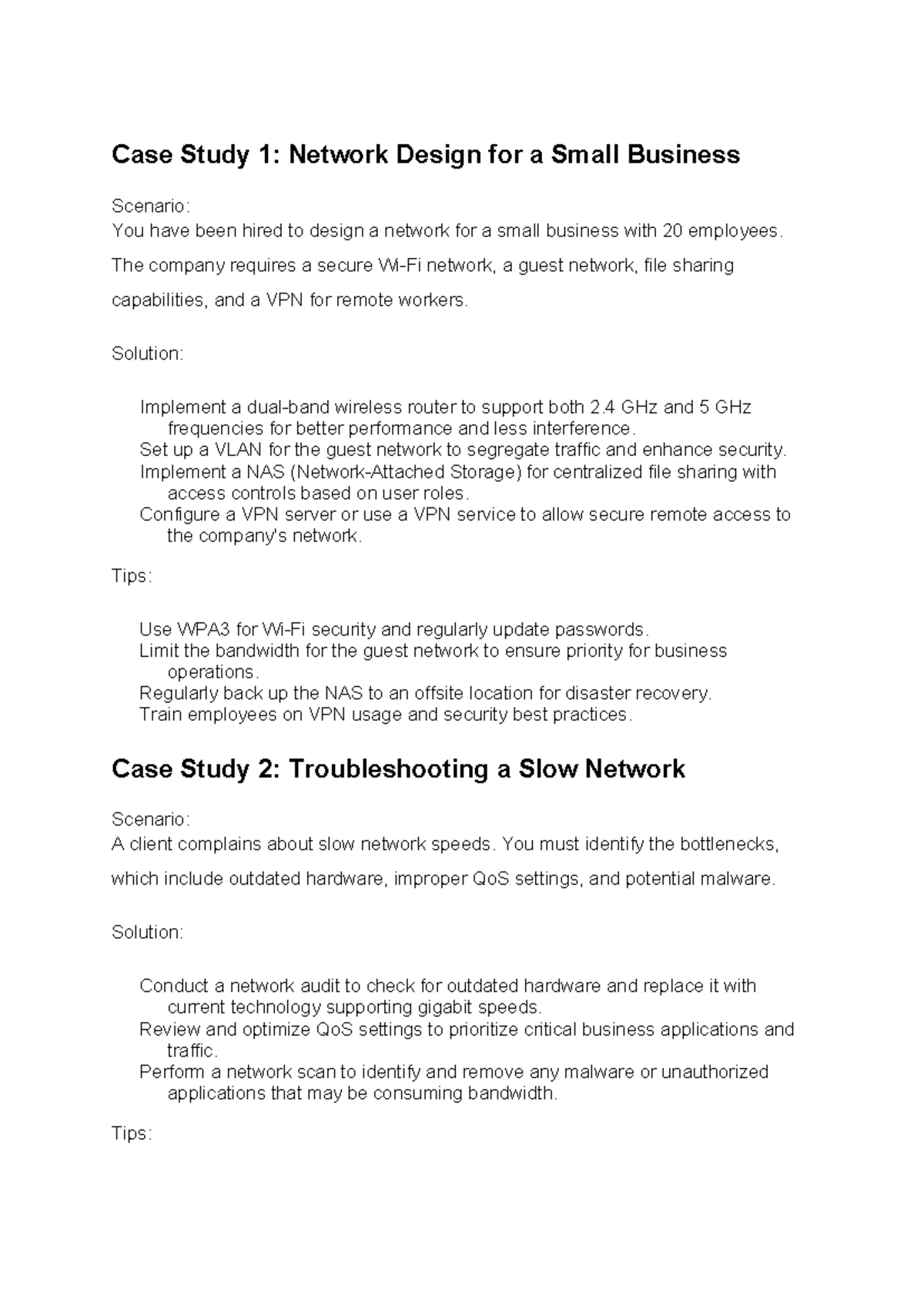 20 Extra Networking Case Studies & Solutions - Case Study 1: Network Design for a Small Business ...